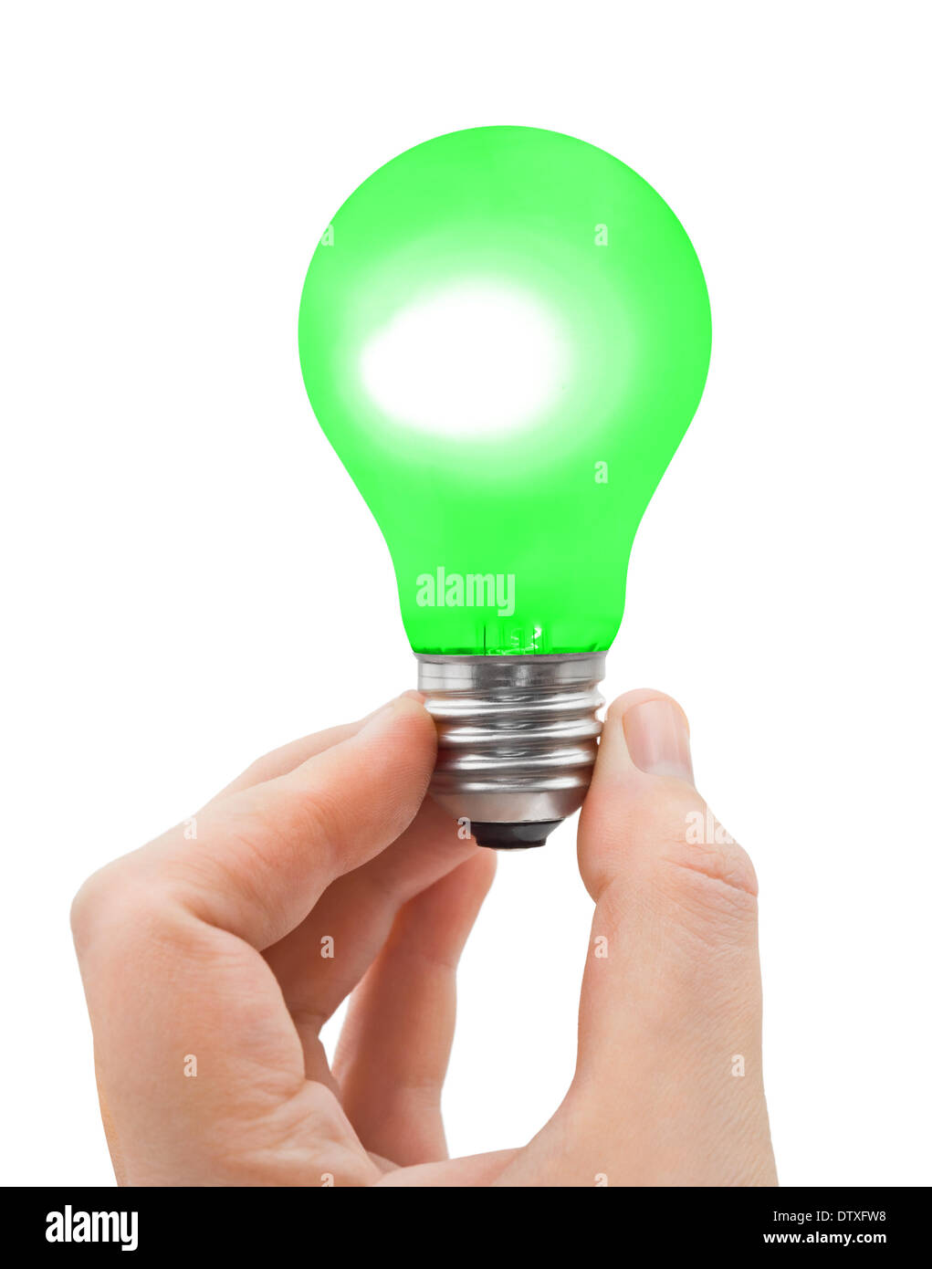 Hand with green bulb Stock Photo - Alamy