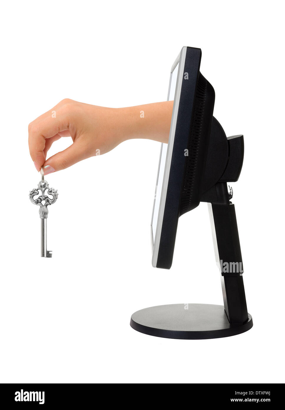 Computer screen and hand with key Stock Photo - Alamy