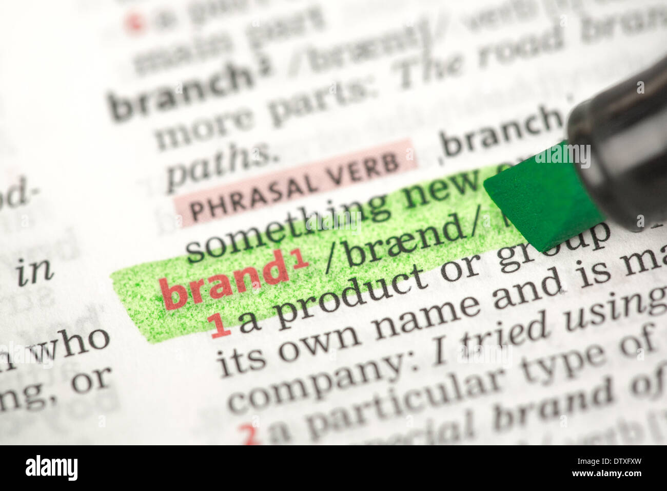 Brand definition highlighted in green Stock Photo - Alamy