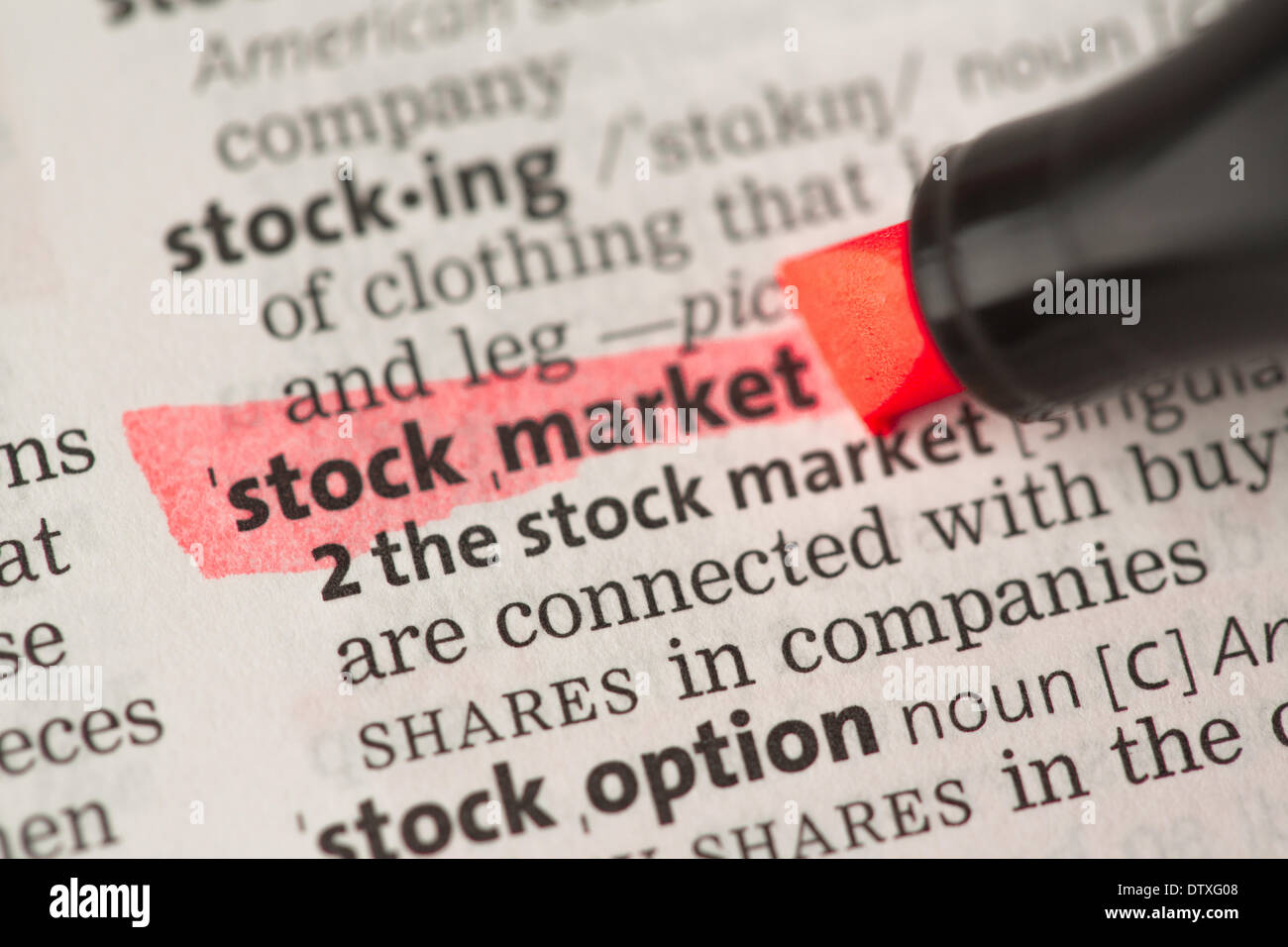 Stock market definition highlighted in red Stock Photo - Alamy