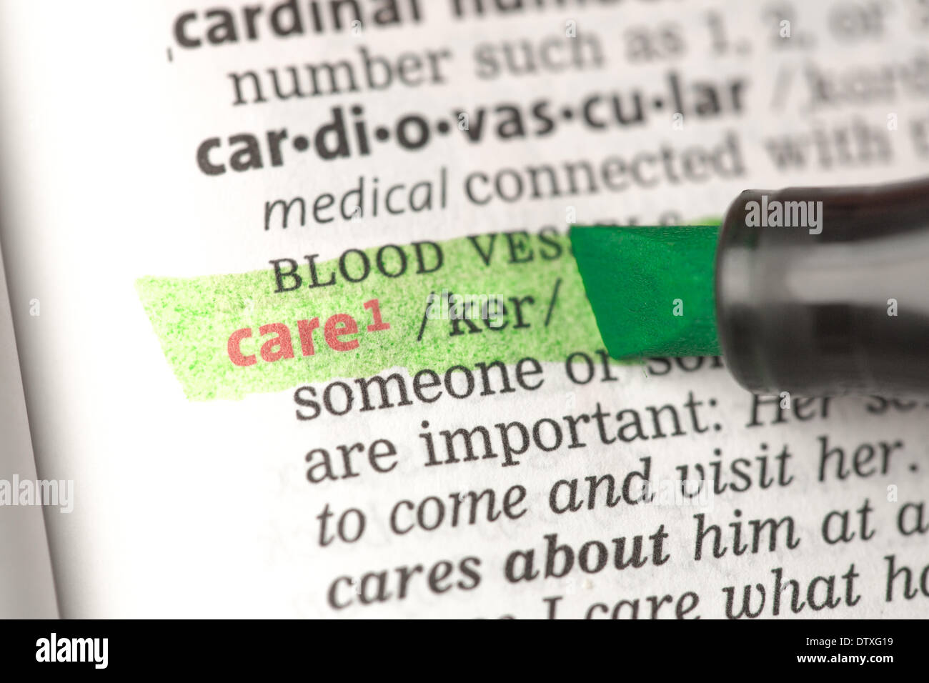 Care definition highlighted in green Stock Photo - Alamy