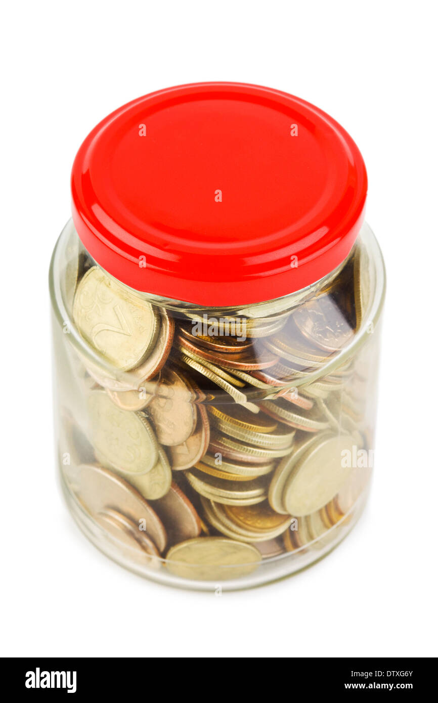 Coins in glass can Stock Photo - Alamy