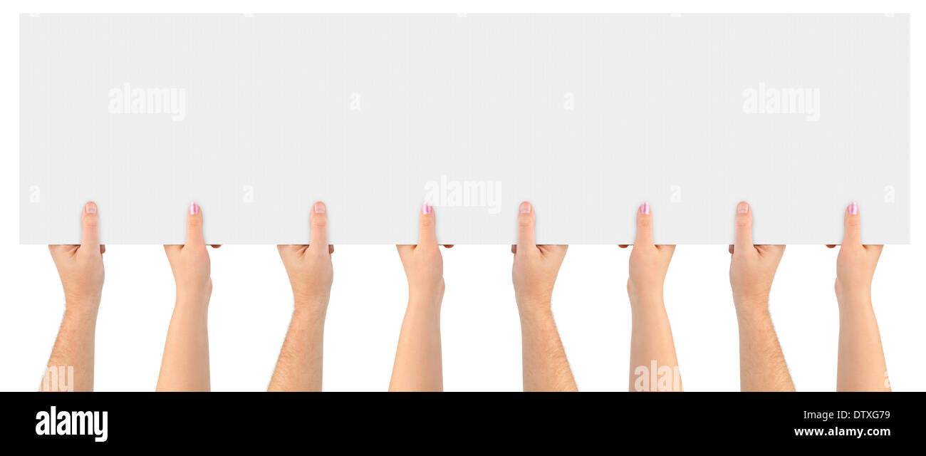 Hands and paper banner Stock Photo - Alamy