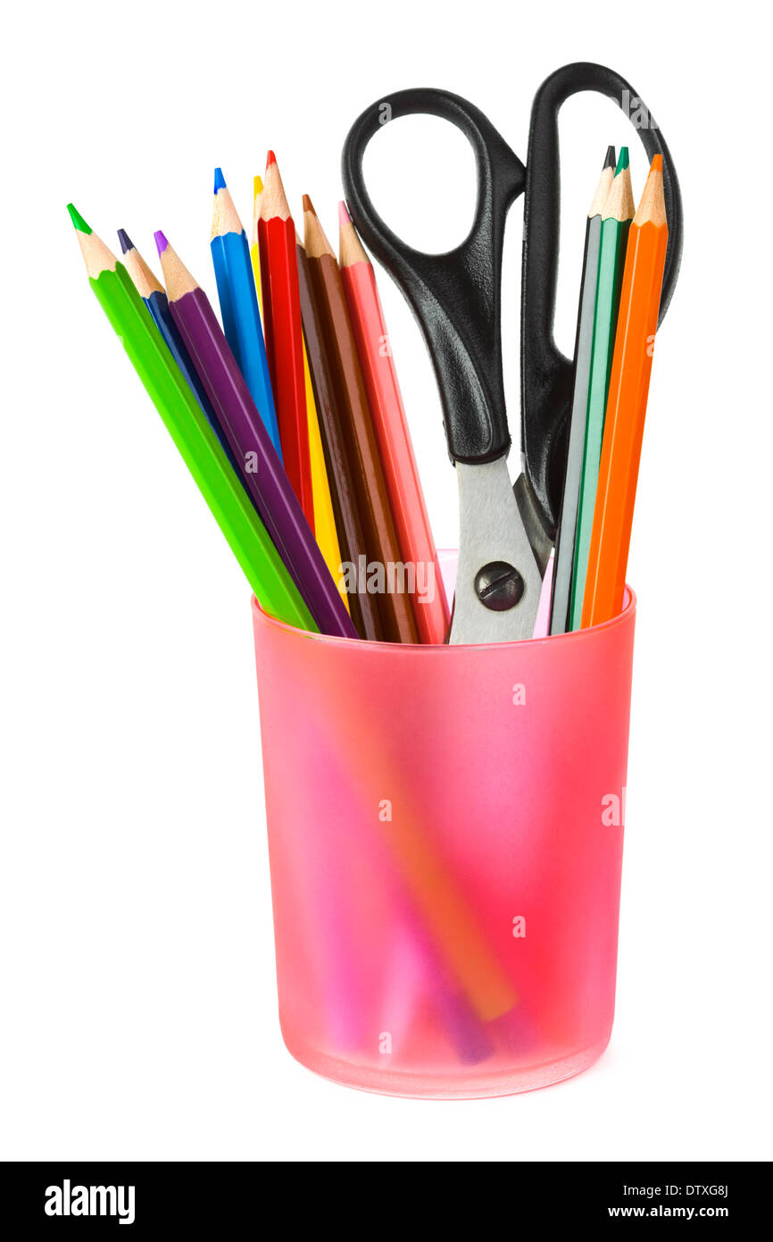 Pencils and scissors in glass Stock Photo - Alamy