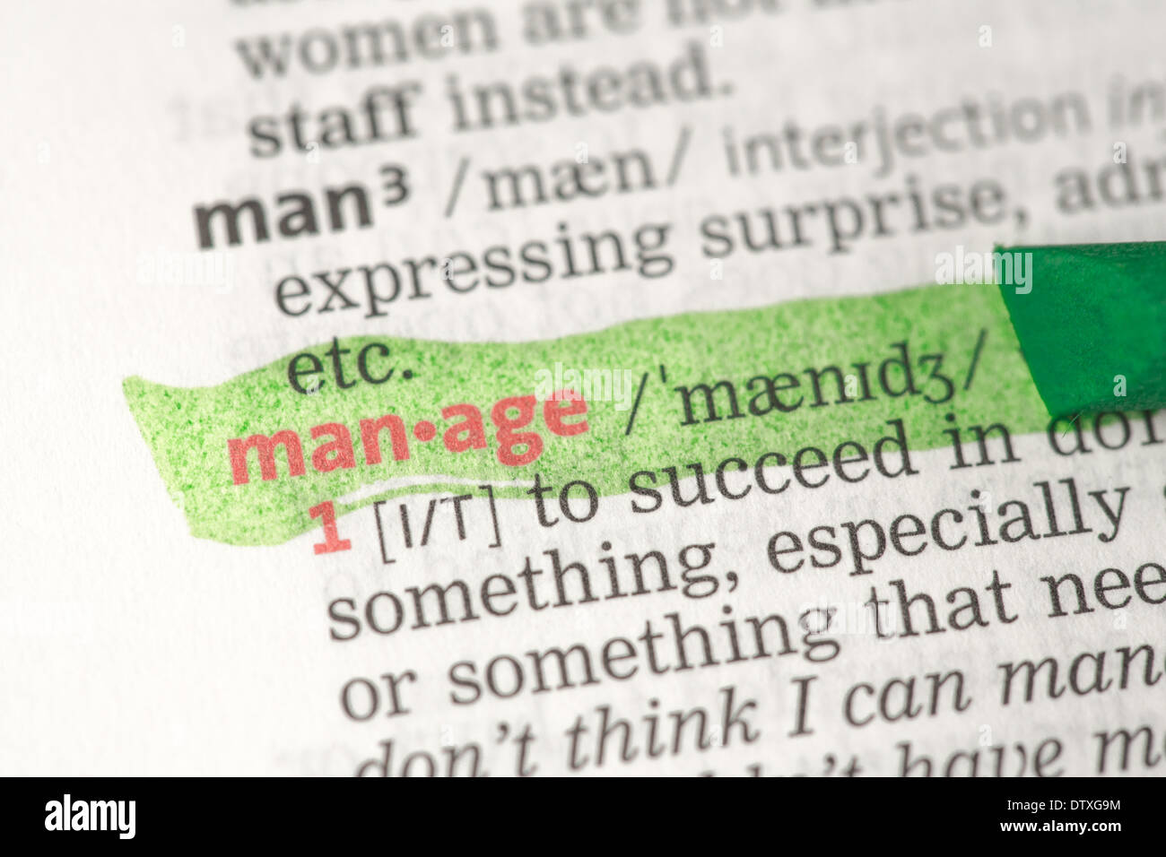 Manage definition highlighted in green Stock Photo - Alamy
