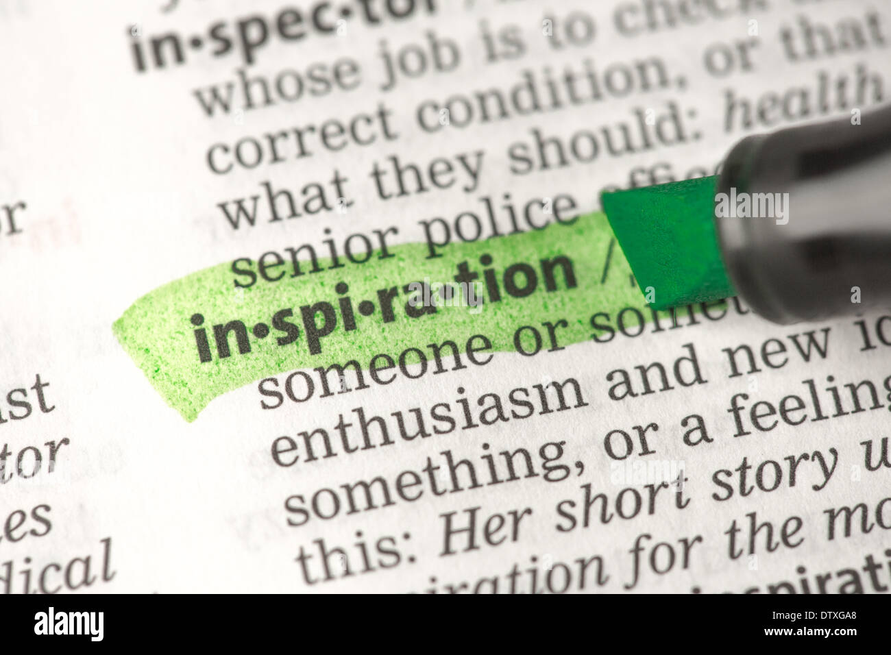 Inspiration definition highlighted in green Stock Photo - Alamy