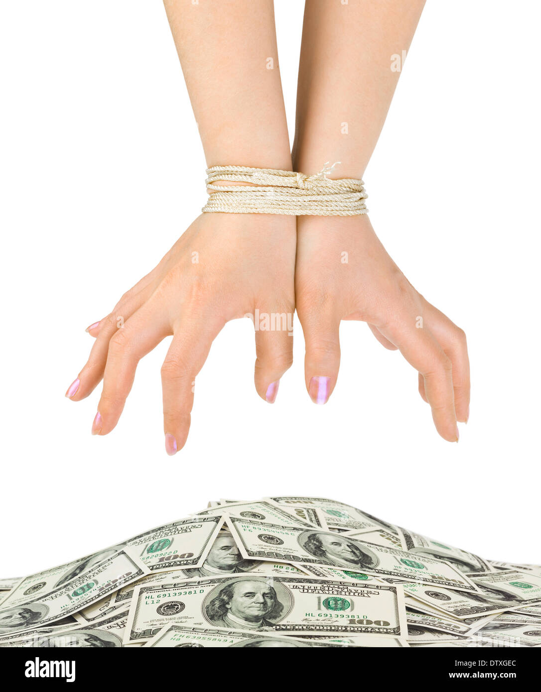 Money and bound hands Stock Photo - Alamy