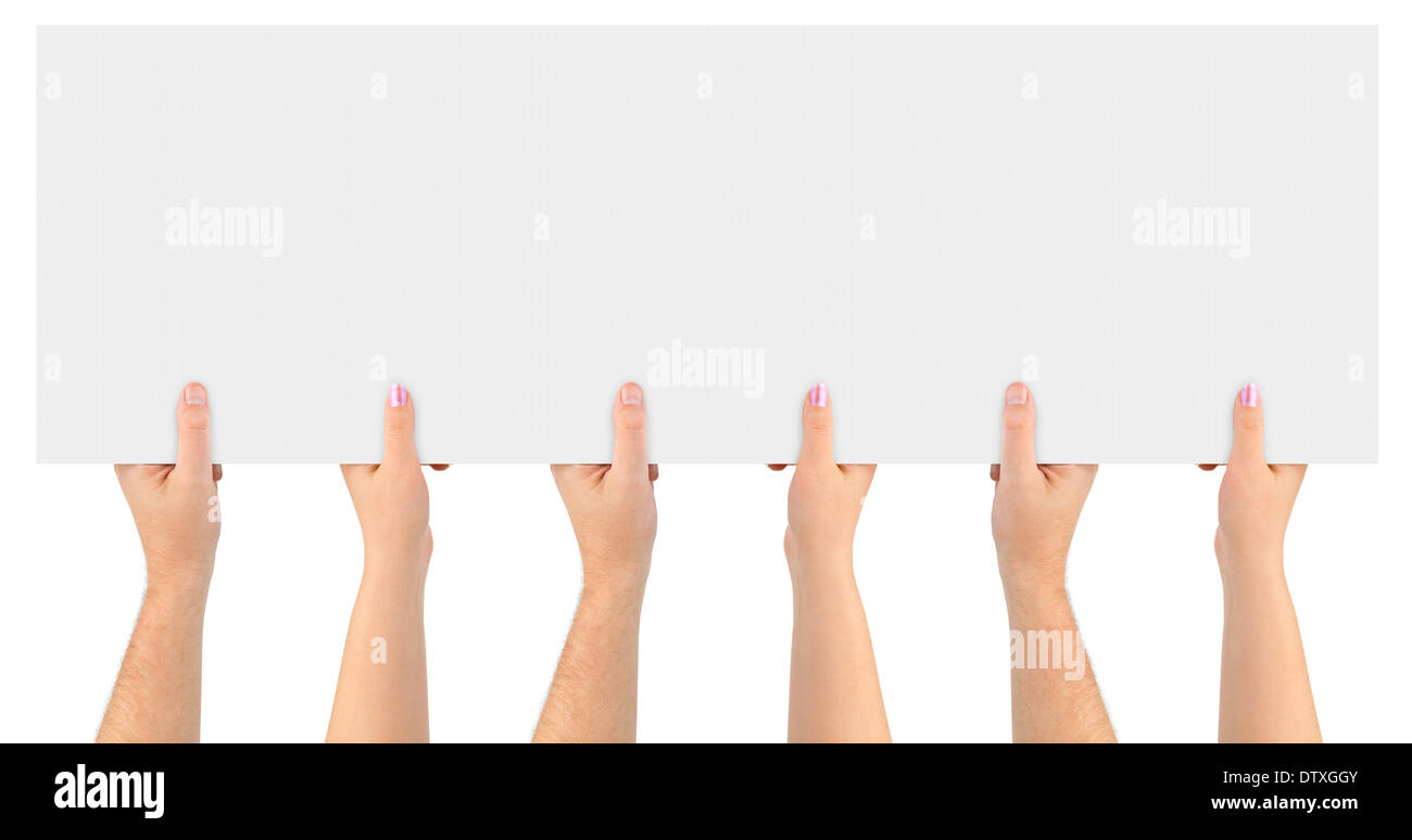 Hands and paper banner Stock Photo - Alamy