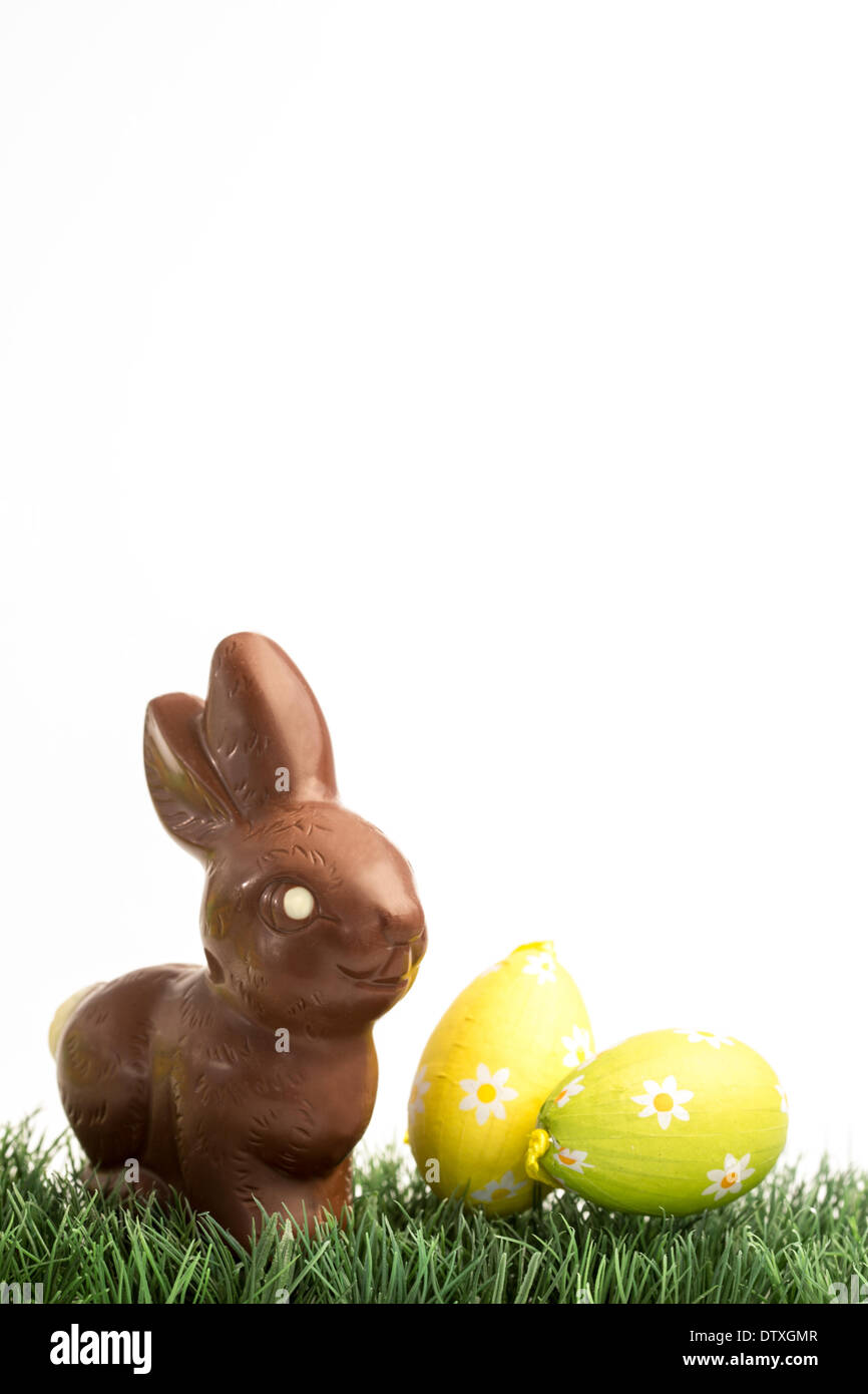 Chocolate bunny rabbit and easter eggs Stock Photo - Alamy