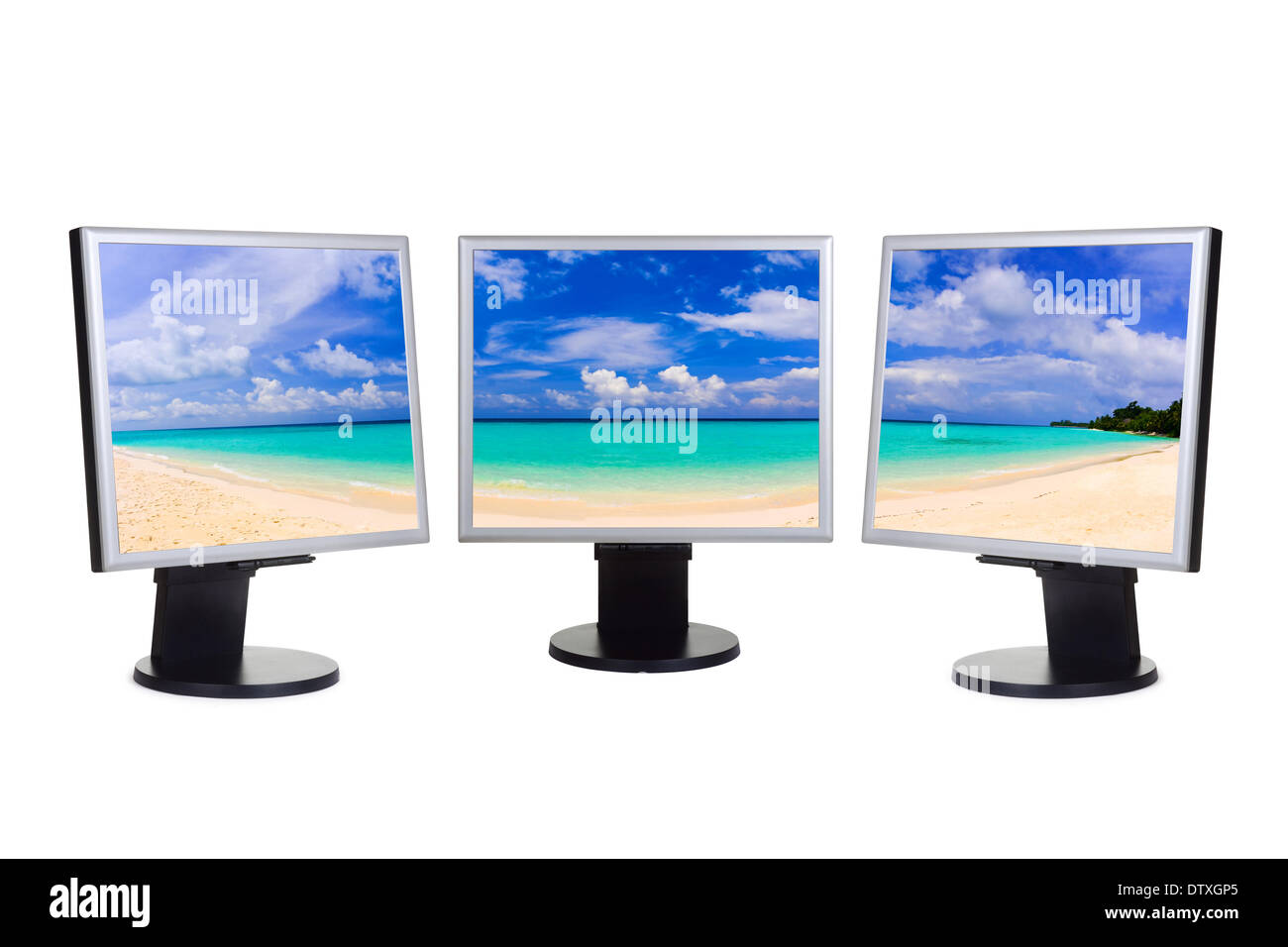 Panorama of beach on computer screens Stock Photo - Alamy
