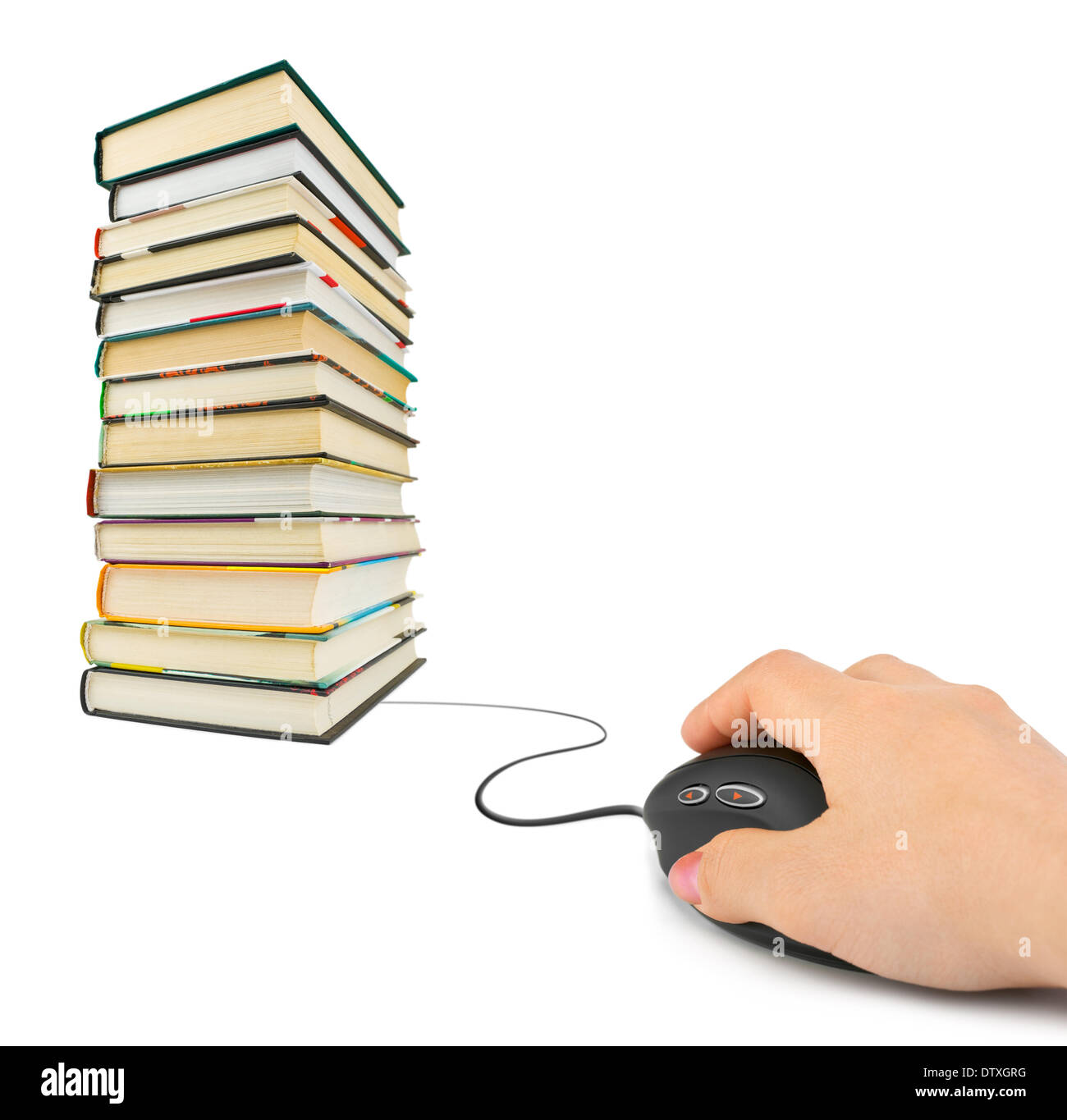 Hand with computer mouse and books Stock Photo - Alamy