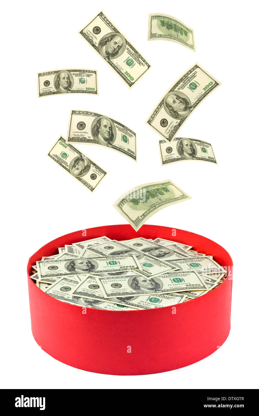Box and falling money Stock Photo - Alamy