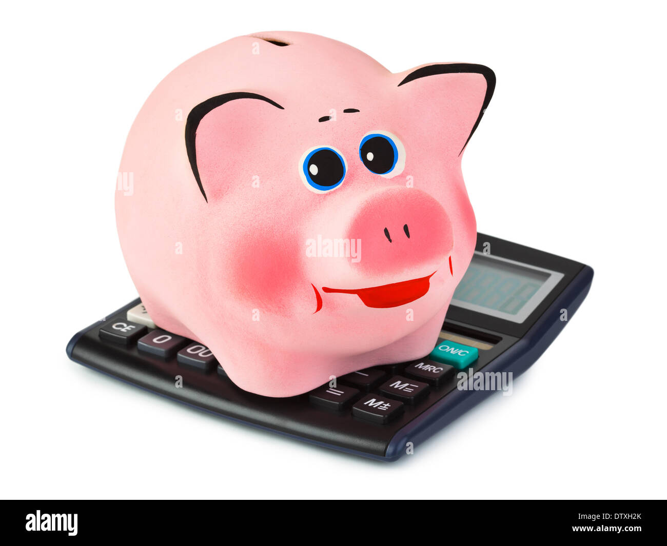 Calculator and piggy bank Stock Photo - Alamy