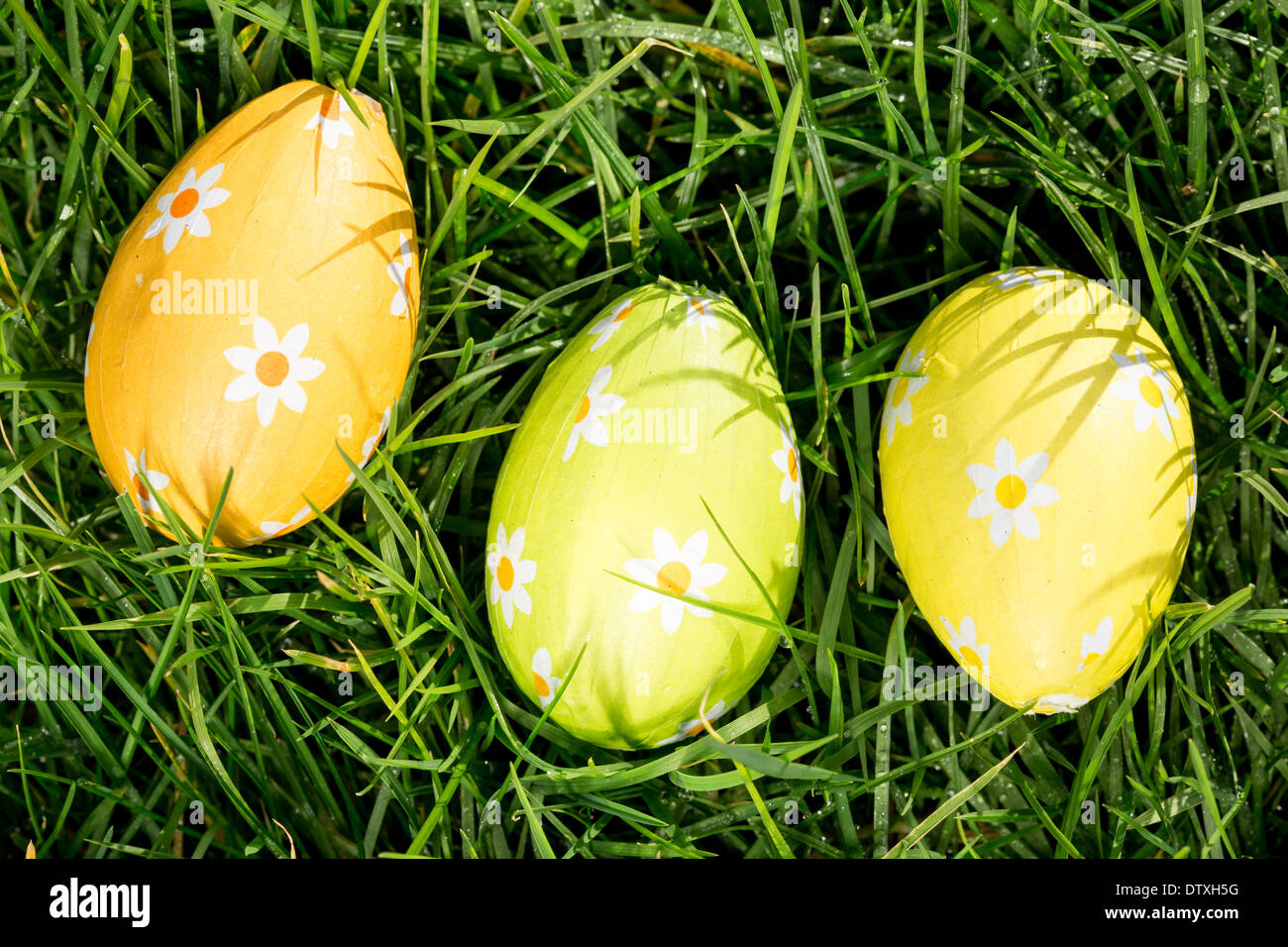 Three easter eggs nestled in the grass Stock Photo - Alamy
