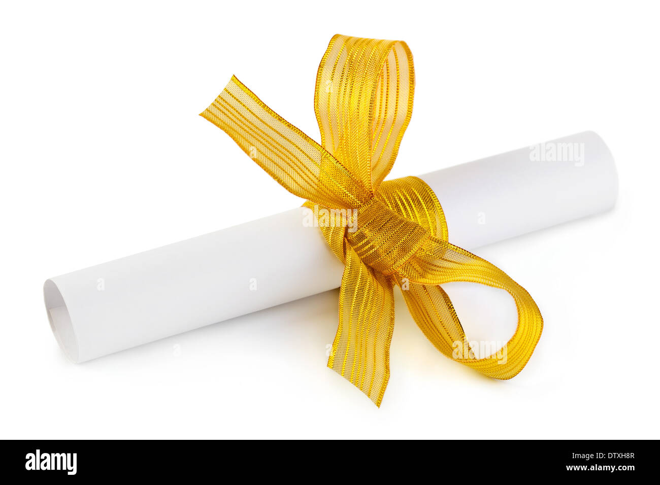 Paper scroll and gold bow Stock Photo - Alamy