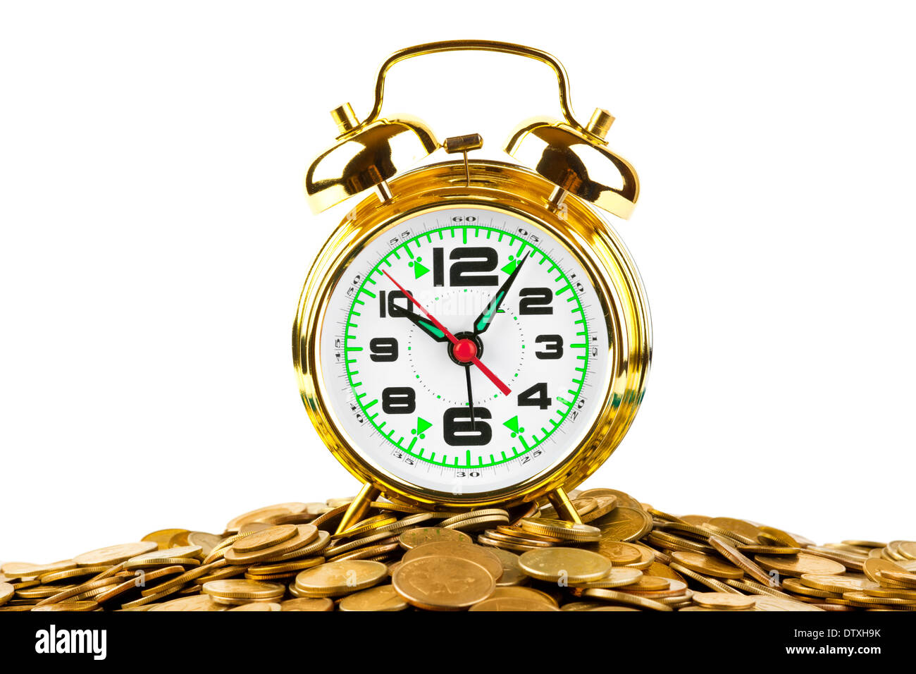 Alarm clock time coins hi-res stock photography and images - Alamy