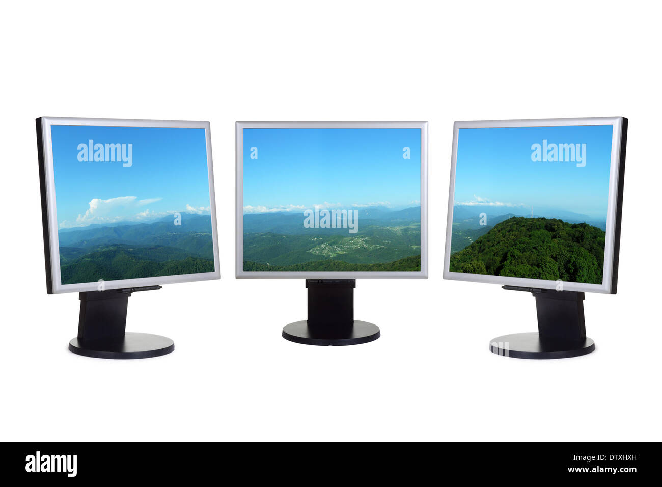Panorama of valley on computer screens Stock Photo - Alamy