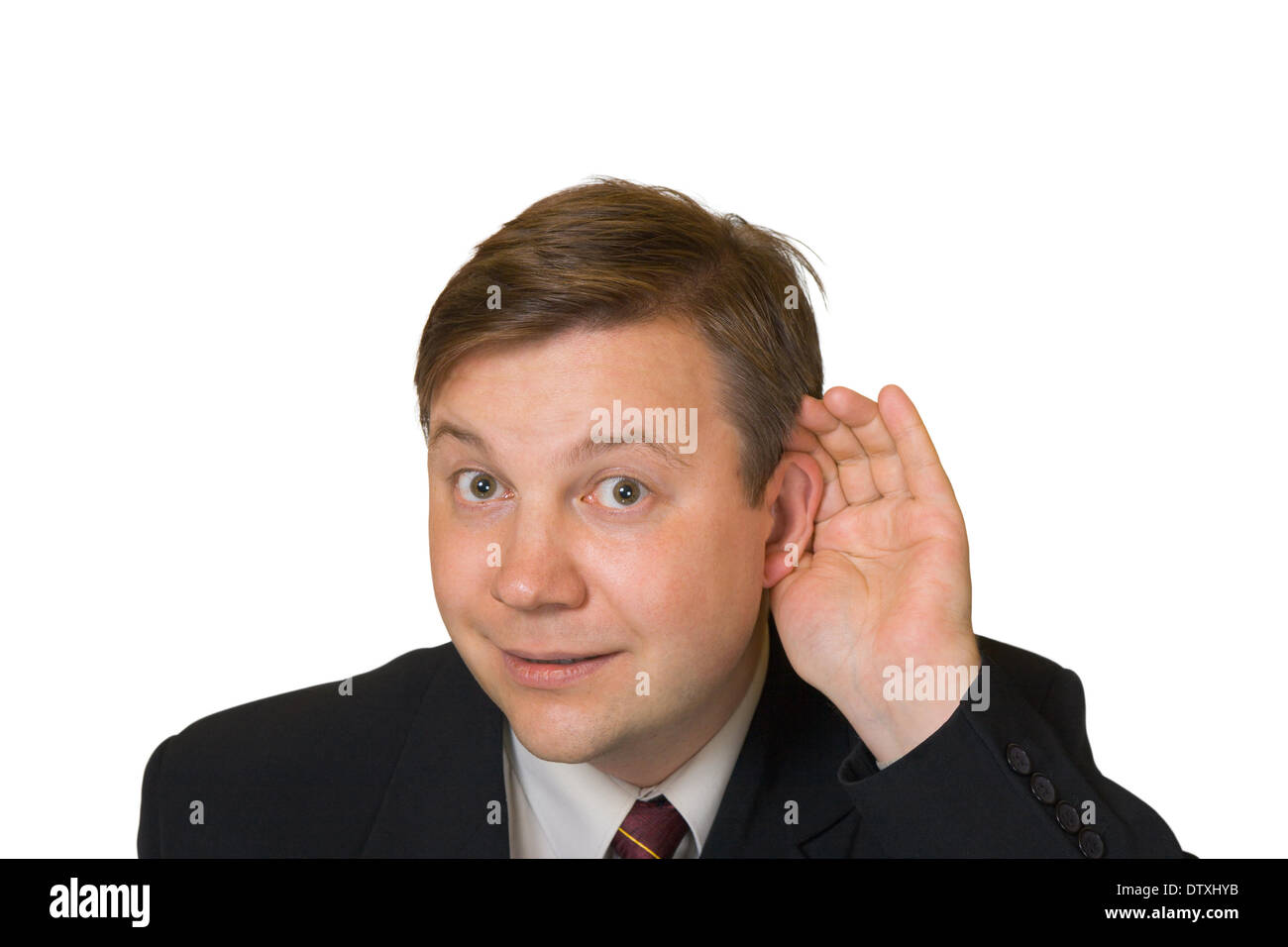 Man in listening pose Stock Photo - Alamy