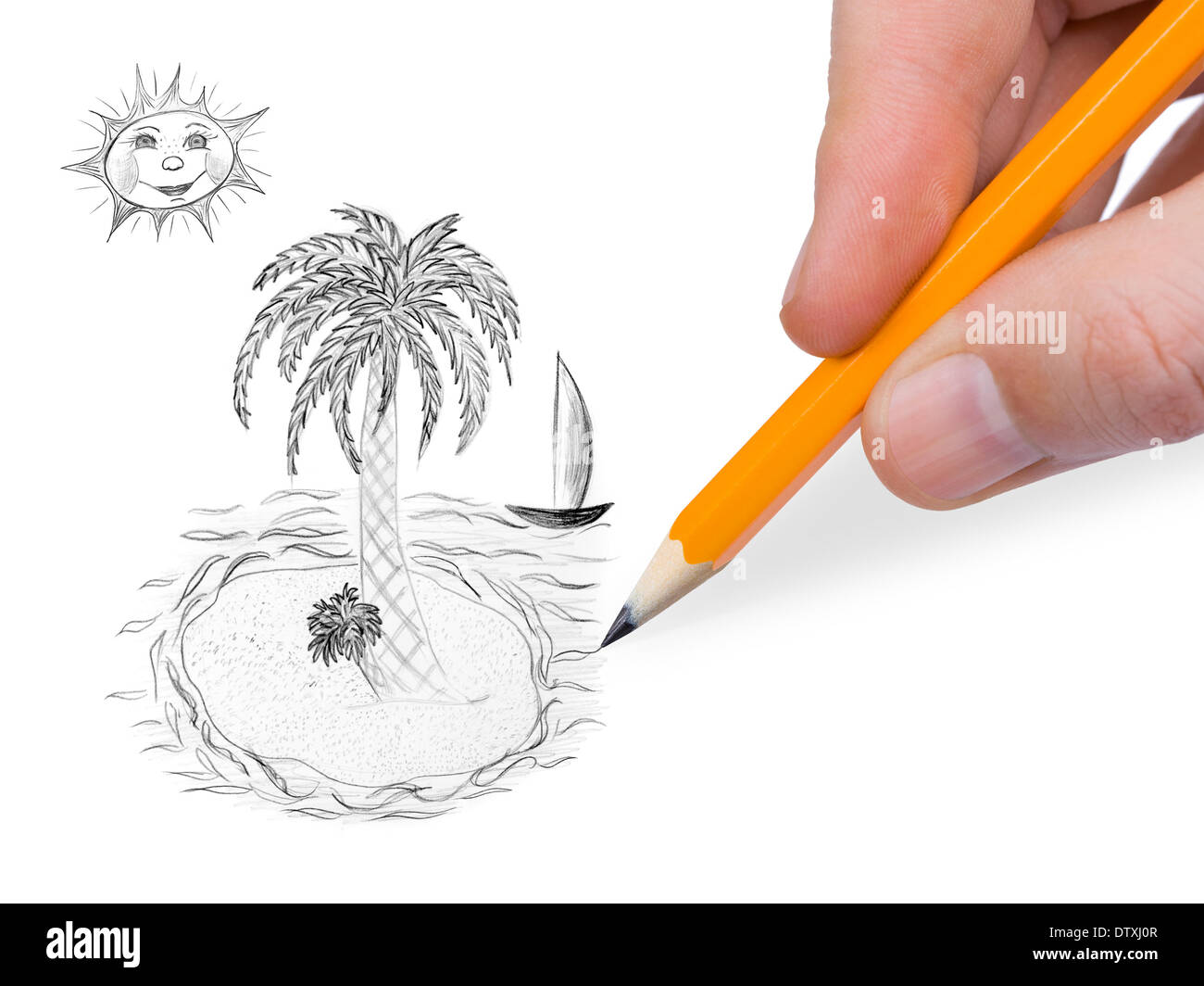Hand drawing tropical island Stock Photo - Alamy