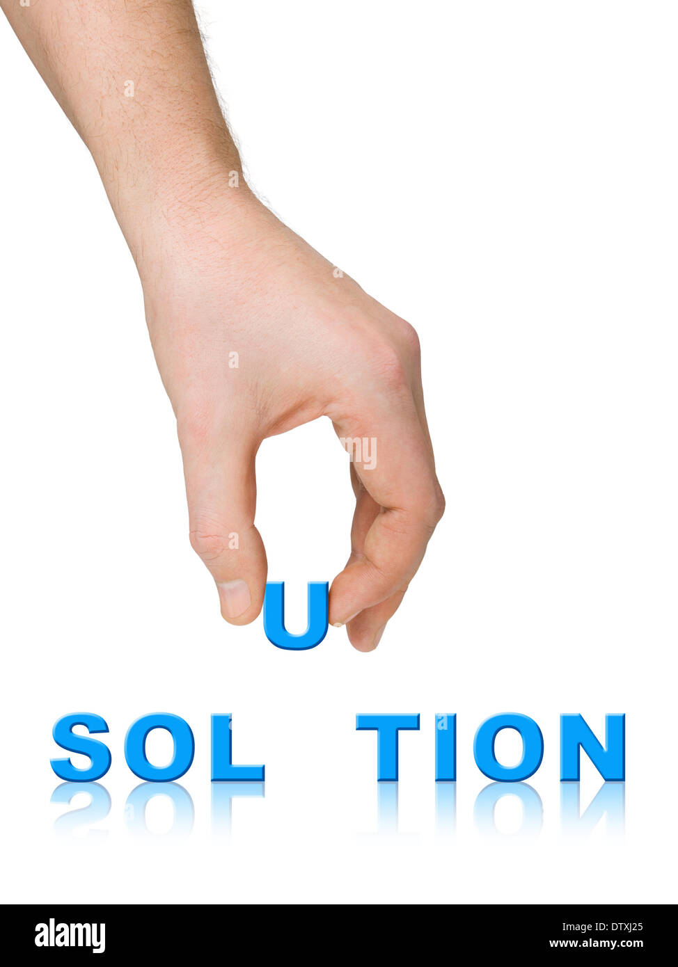 Hand and word Solution Stock Photo - Alamy