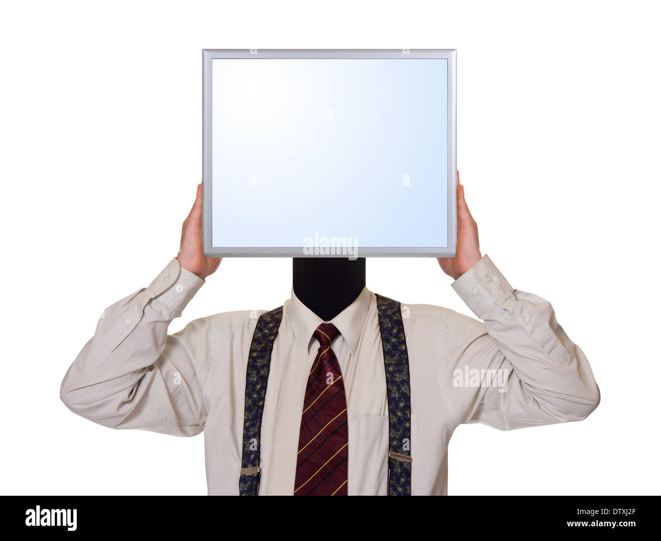 Business man with computer screen for head Stock Photo - Alamy
