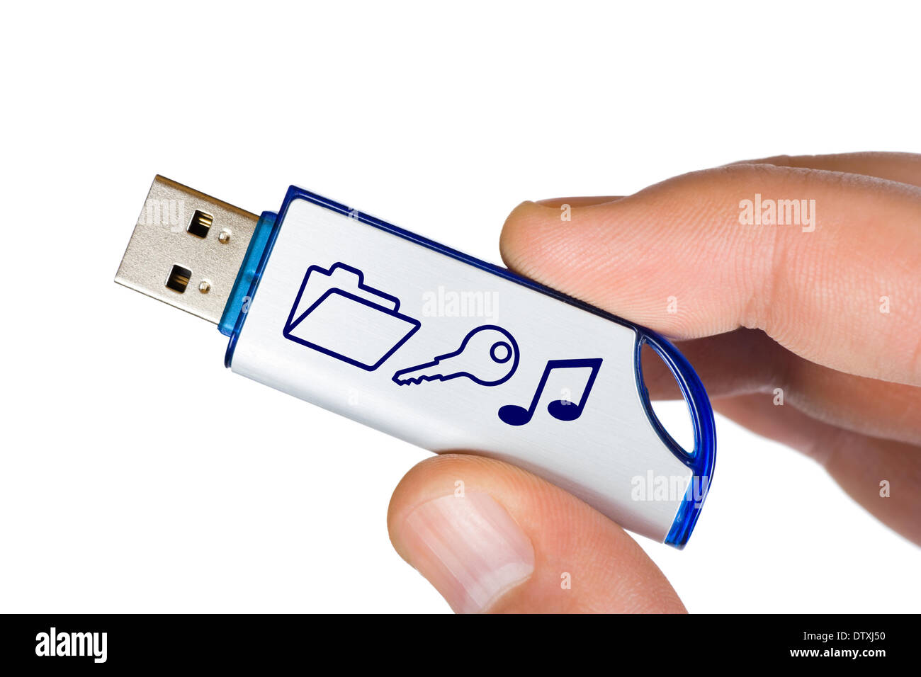Flash drive with symbols in hand Stock Photo - Alamy