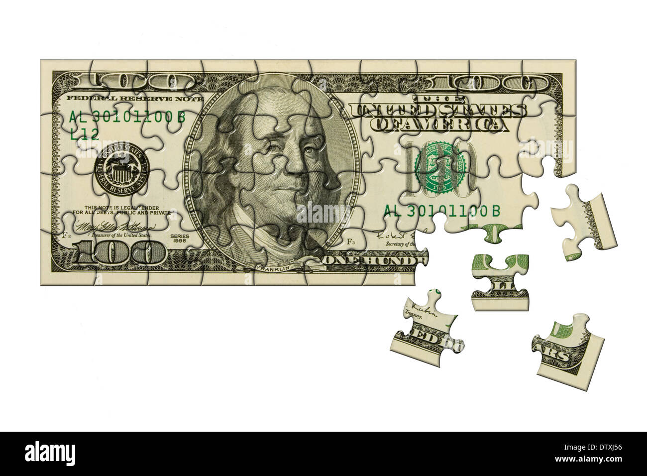 100 dollar bill puzzle hi-res stock photography and images - Alamy