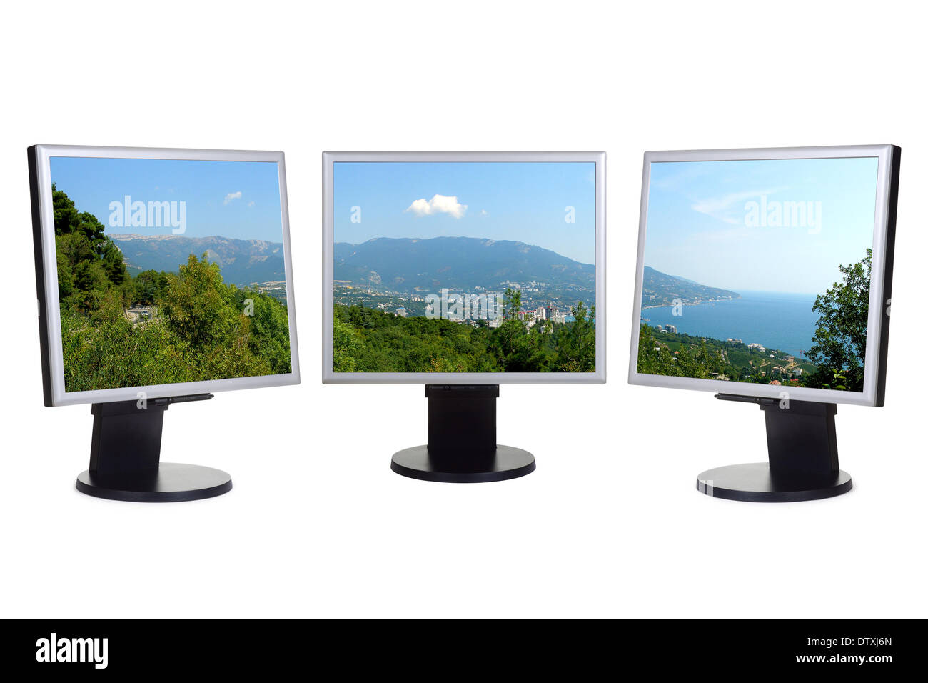 Coastal view on computer screens Stock Photo - Alamy