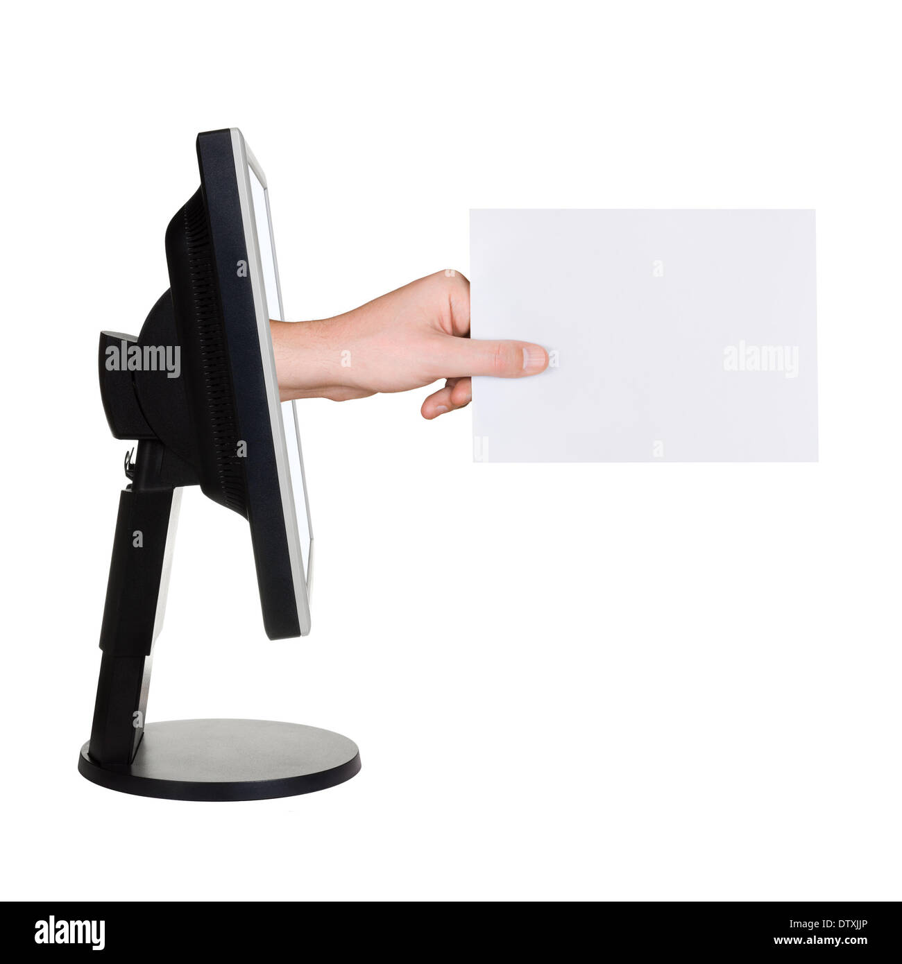 Computer screen and hand with card Stock Photo - Alamy