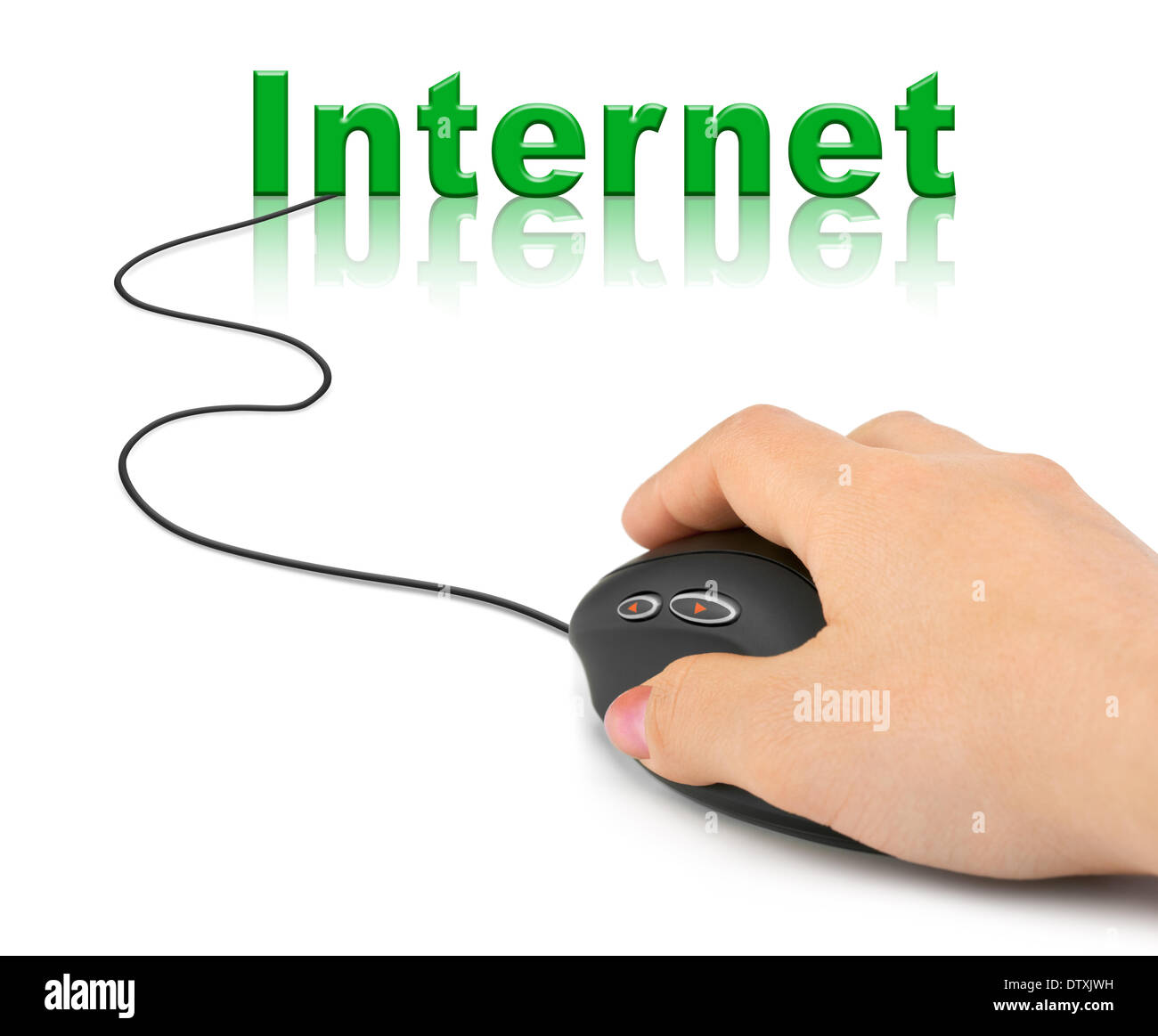 Hand with computer mouse and word internet Stock Photo - Alamy