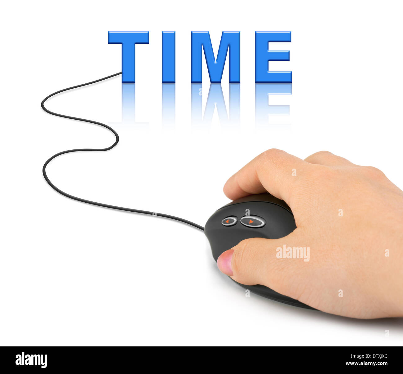 Hand with computer mouse and word Time Stock Photo - Alamy