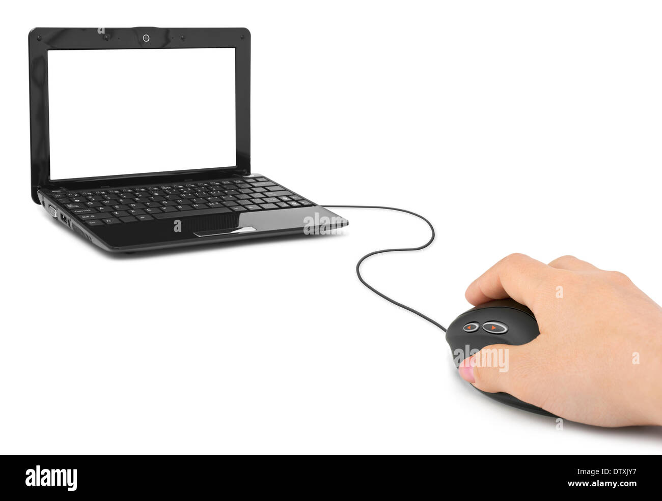 Hand with computer mouse and notebook Stock Photo - Alamy