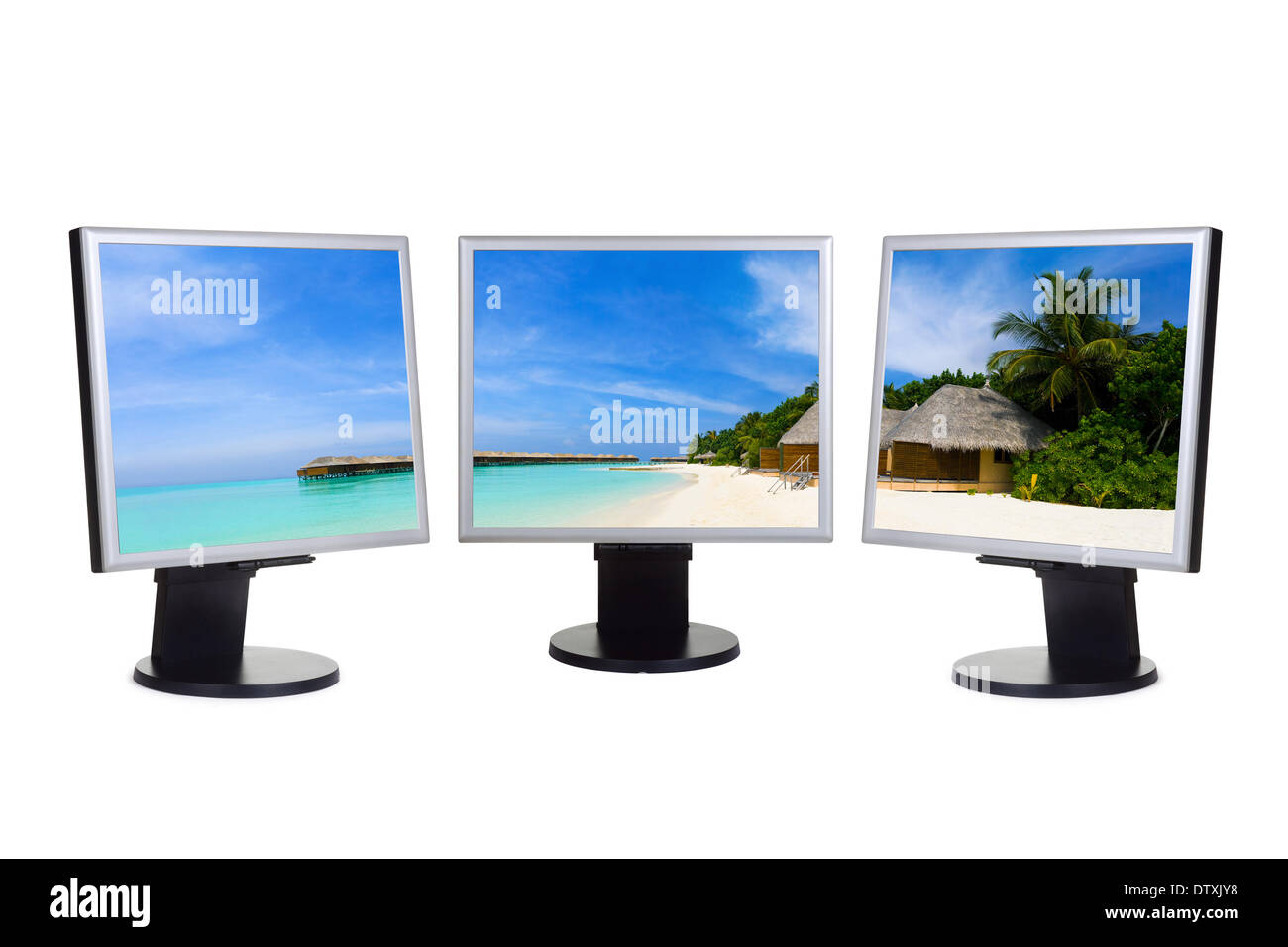 Panorama of beach on computer screens Stock Photo - Alamy