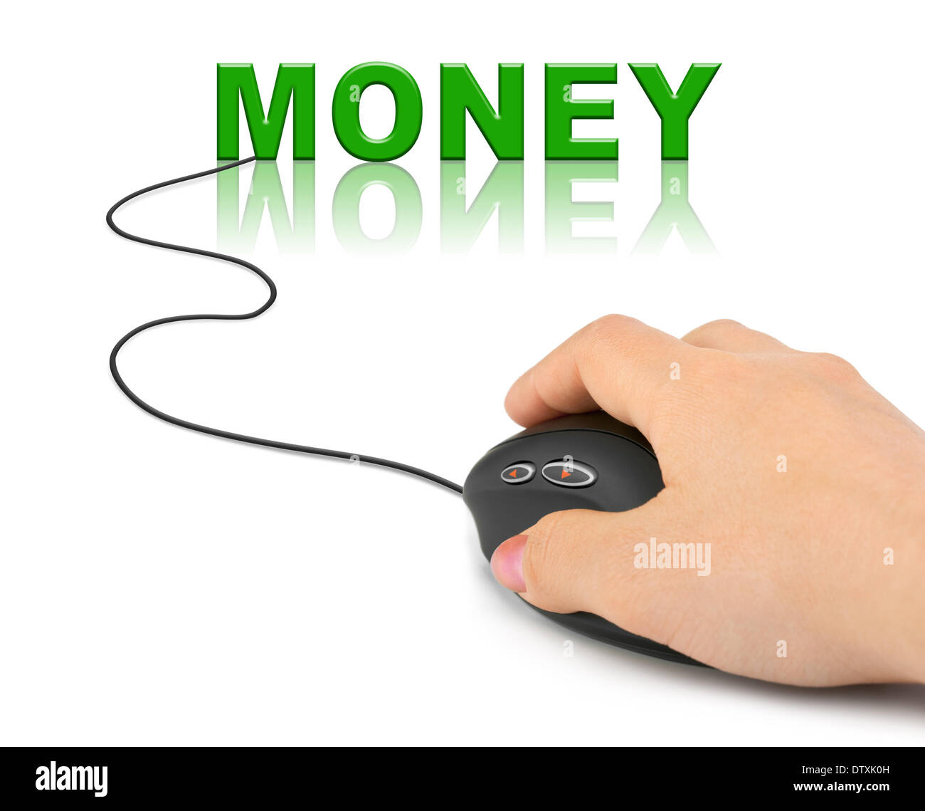 Hand with computer mouse and word Money Stock Photo - Alamy