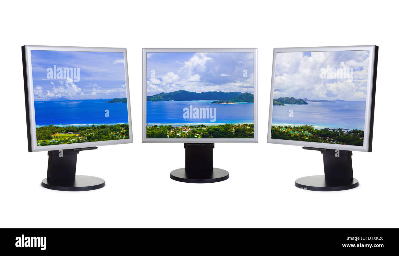 Panorama of island on computer screens Stock Photo - Alamy
