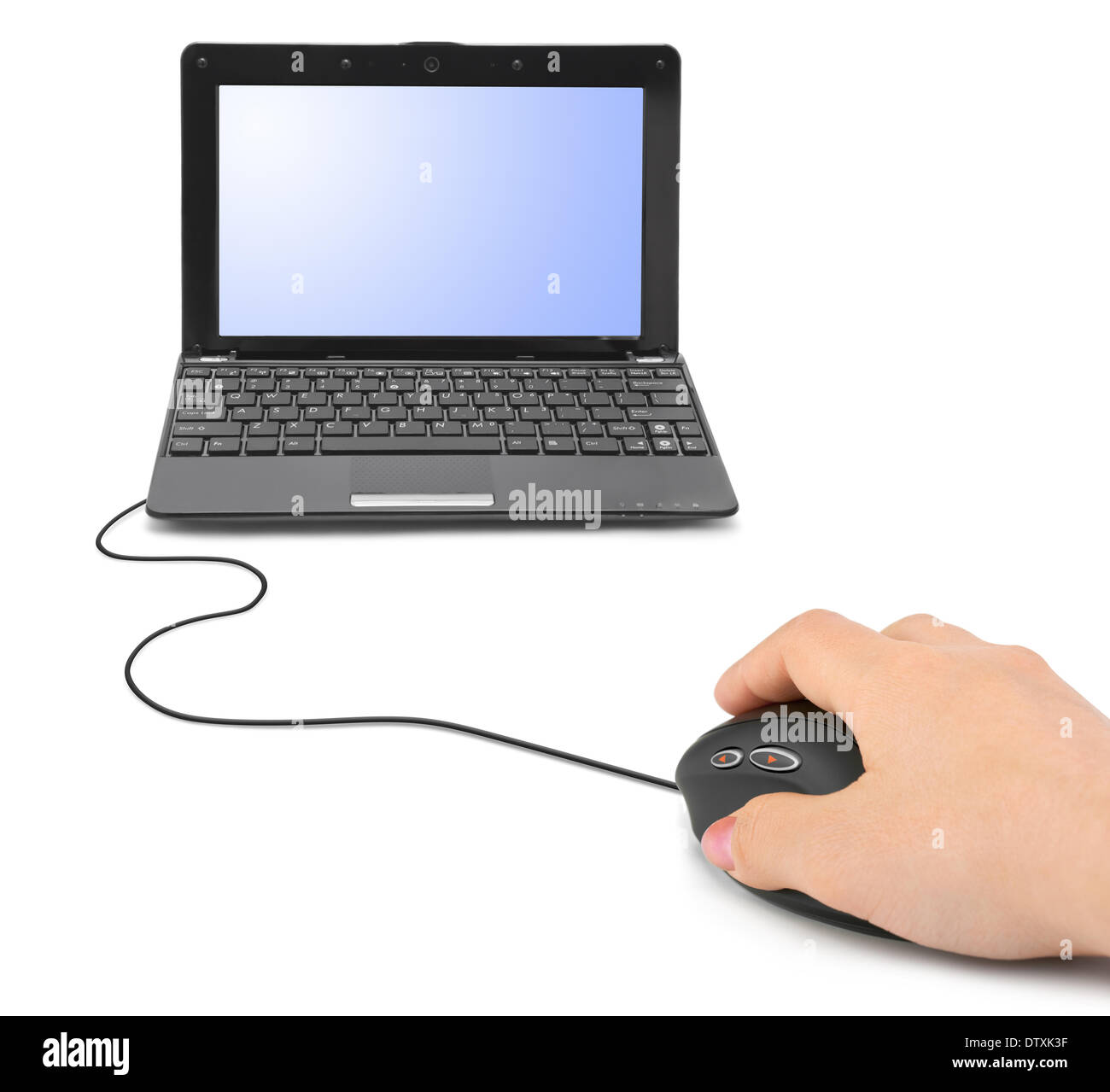 Hand with computer mouse and notebook Stock Photo - Alamy