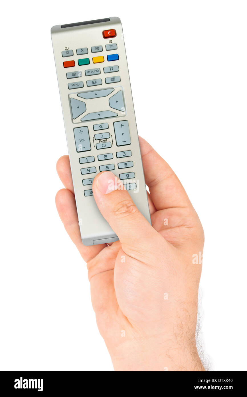 Hand with remote control Stock Photo - Alamy