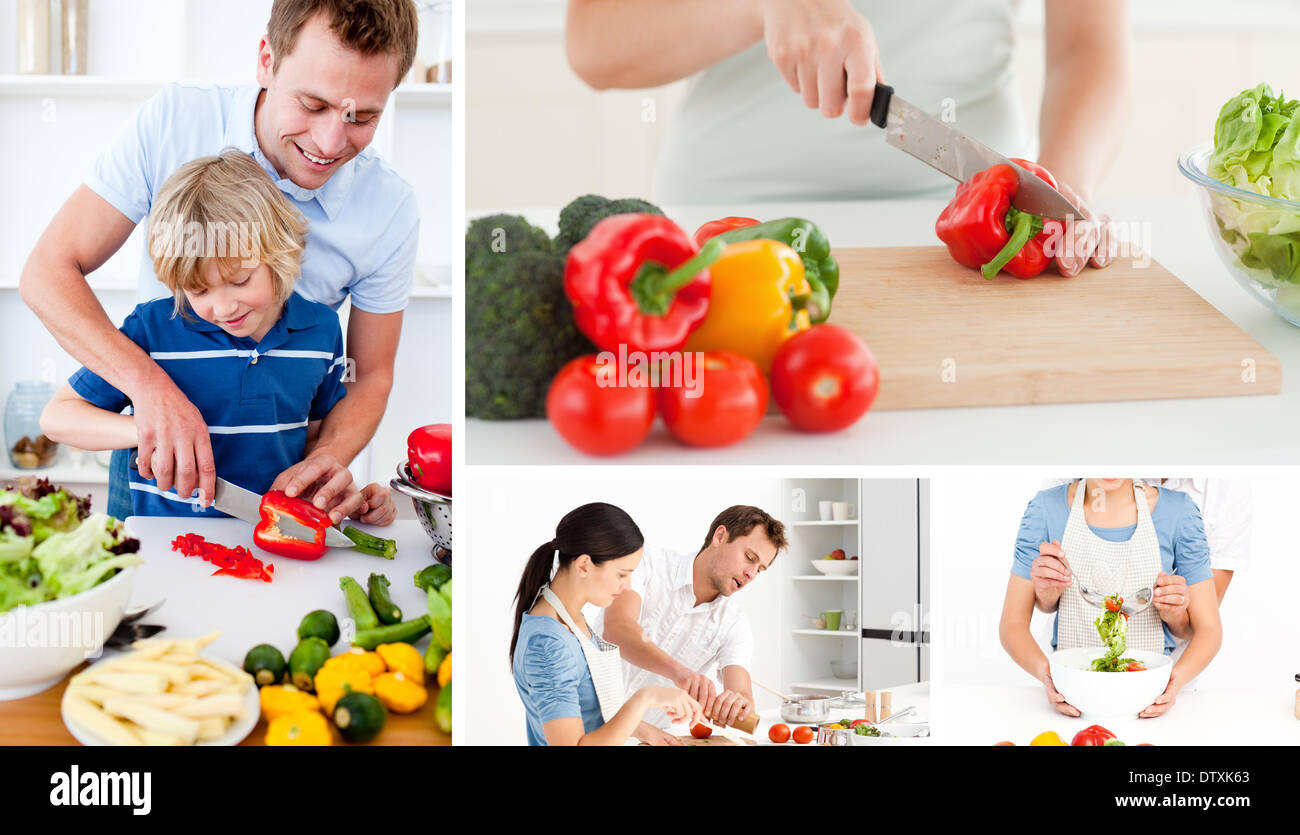 Collage of people preparing vegetables Stock Photo - Alamy
