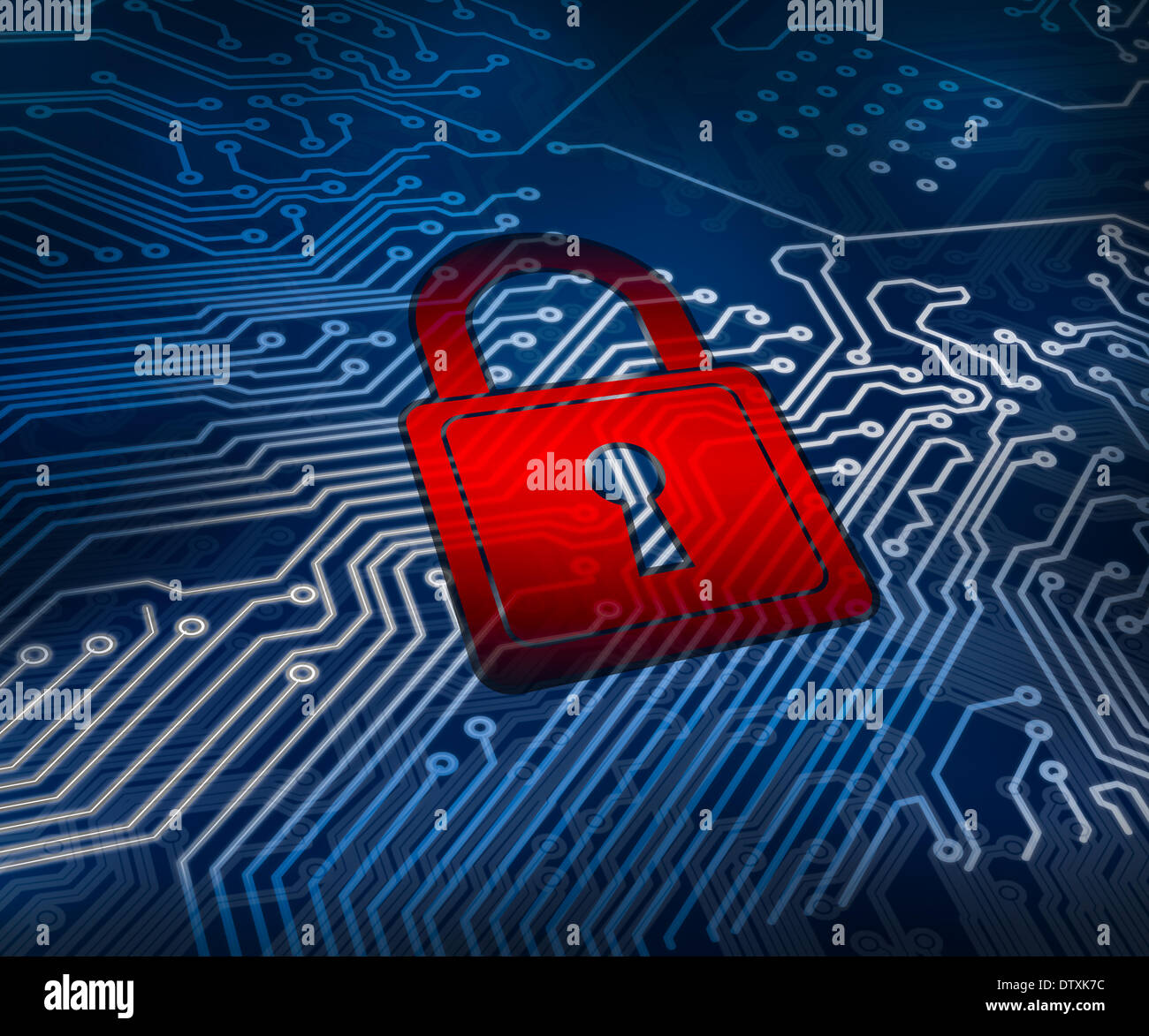 Red digital padlock over circuit board Stock Photo - Alamy