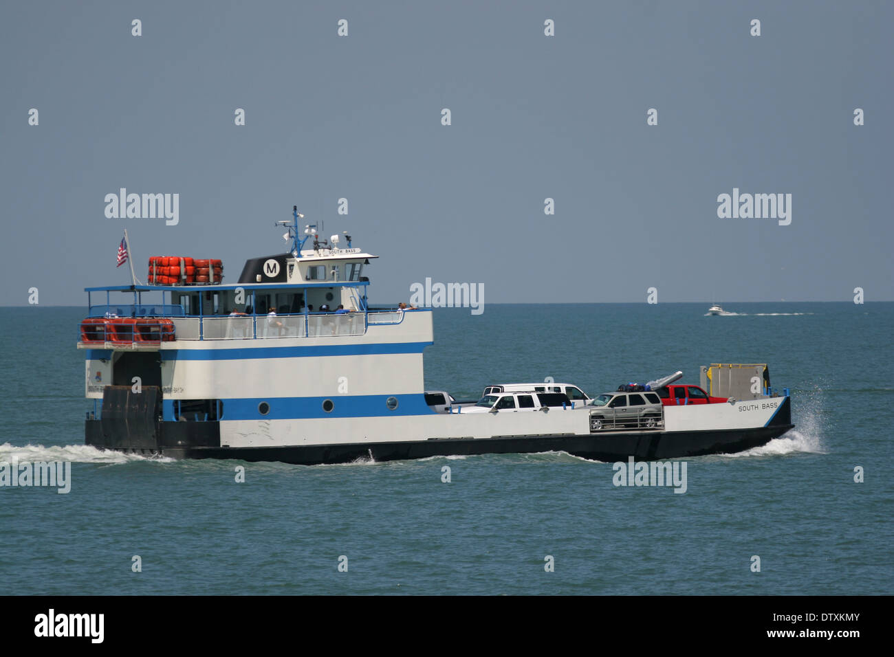 Car ferry boat on Lake Erie Ohio Marble Head lighthouse Stock Photo - Alamy