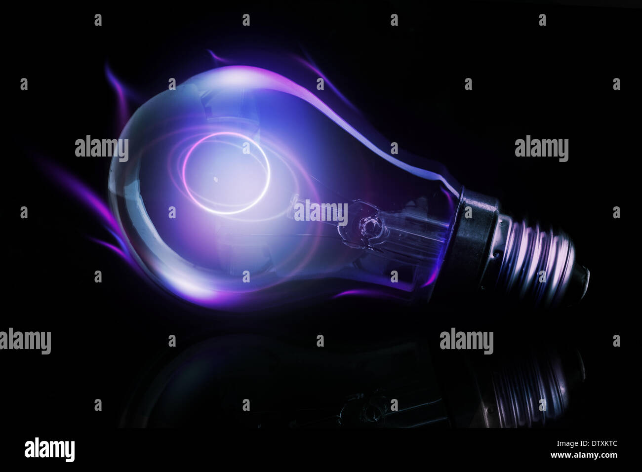 Purple light bulb with filament Stock Photo - Alamy
