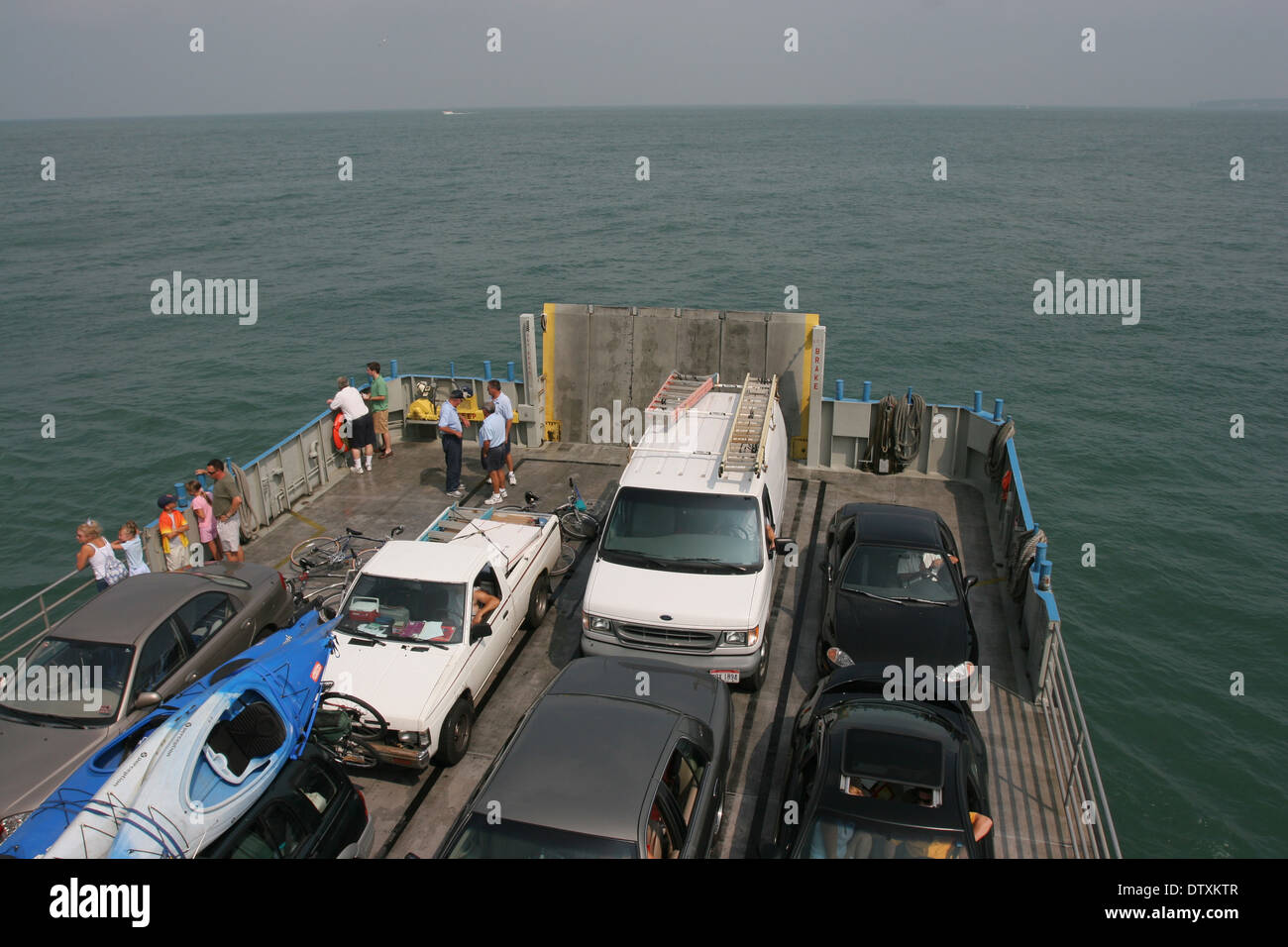 Car ferry boat on Lake Erie Ohio Marble Head lighthouse Stock Photo - Alamy