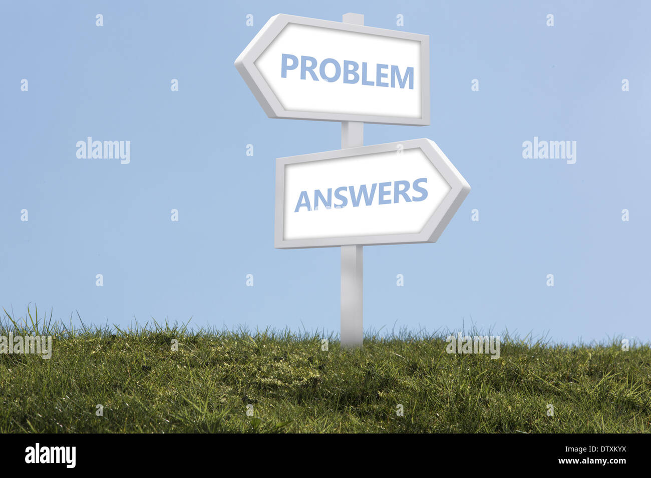 Sign posts spelling out problem and answers Stock Photo - Alamy