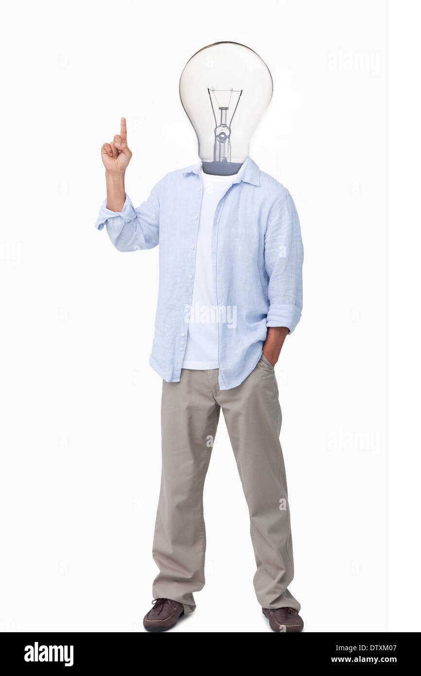 Man with light bulb head asking question Stock Photo - Alamy