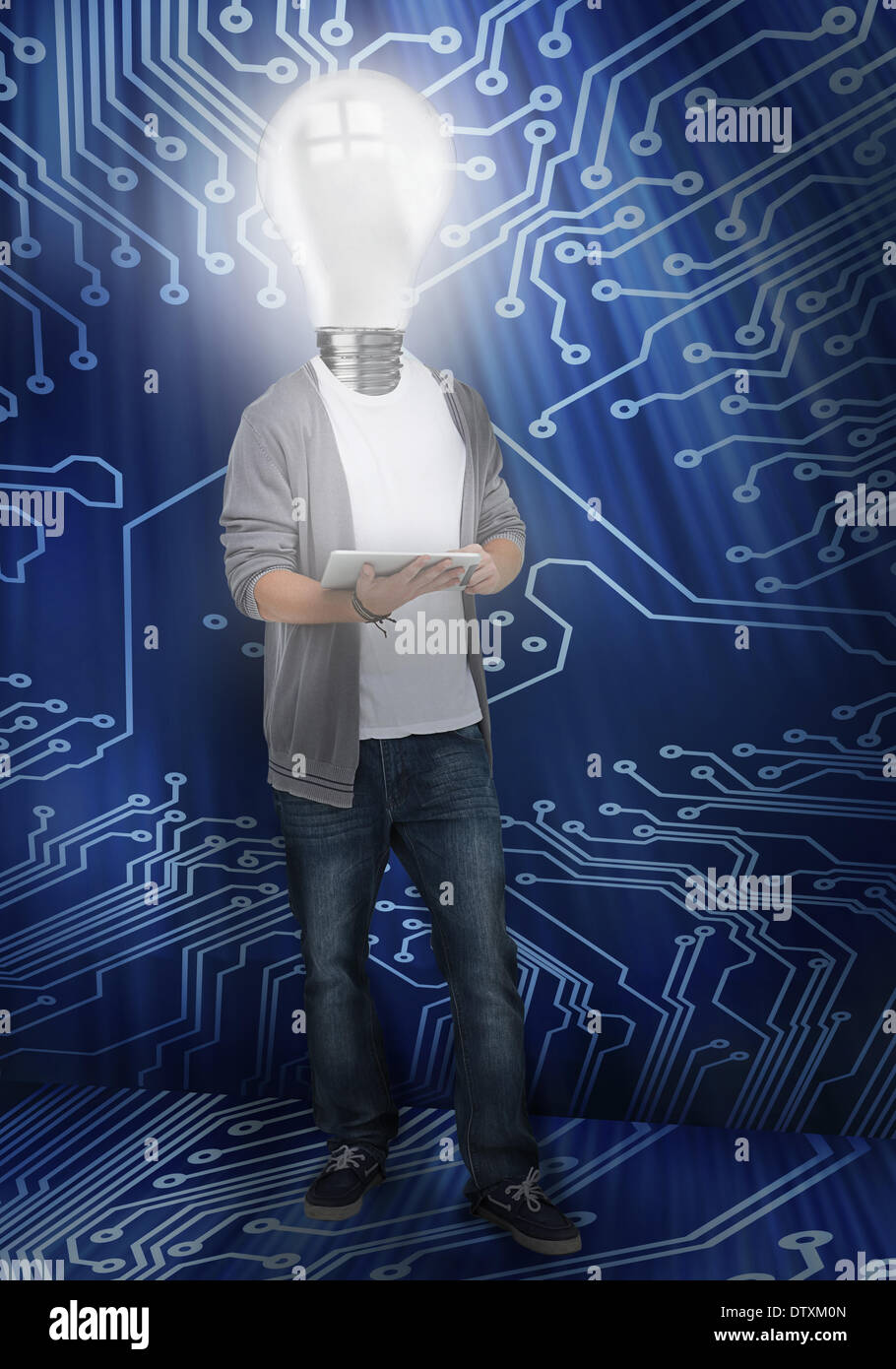 Student with light bulb head lighting Stock Photo - Alamy