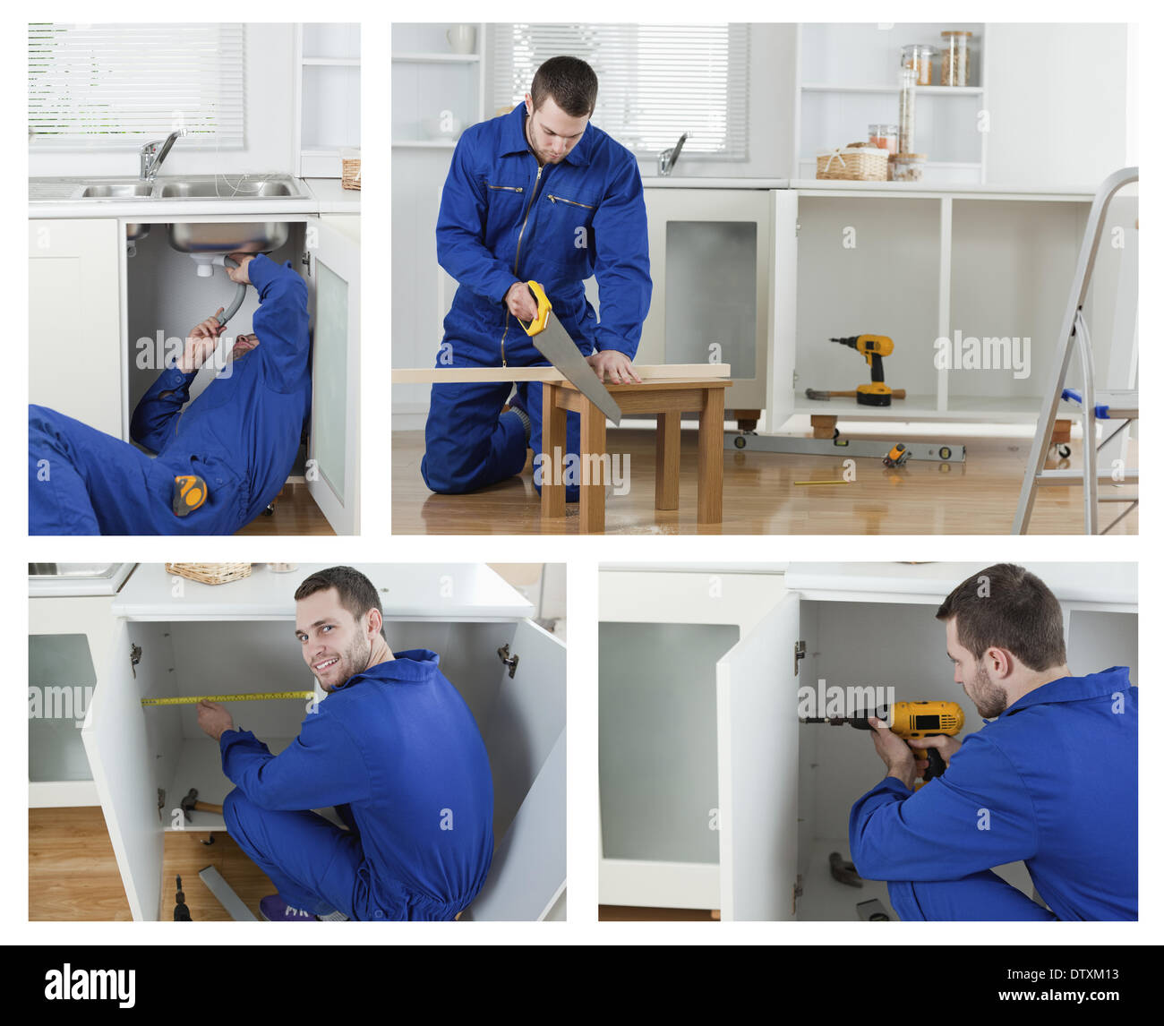 Collage of carpenter working Stock Photo - Alamy