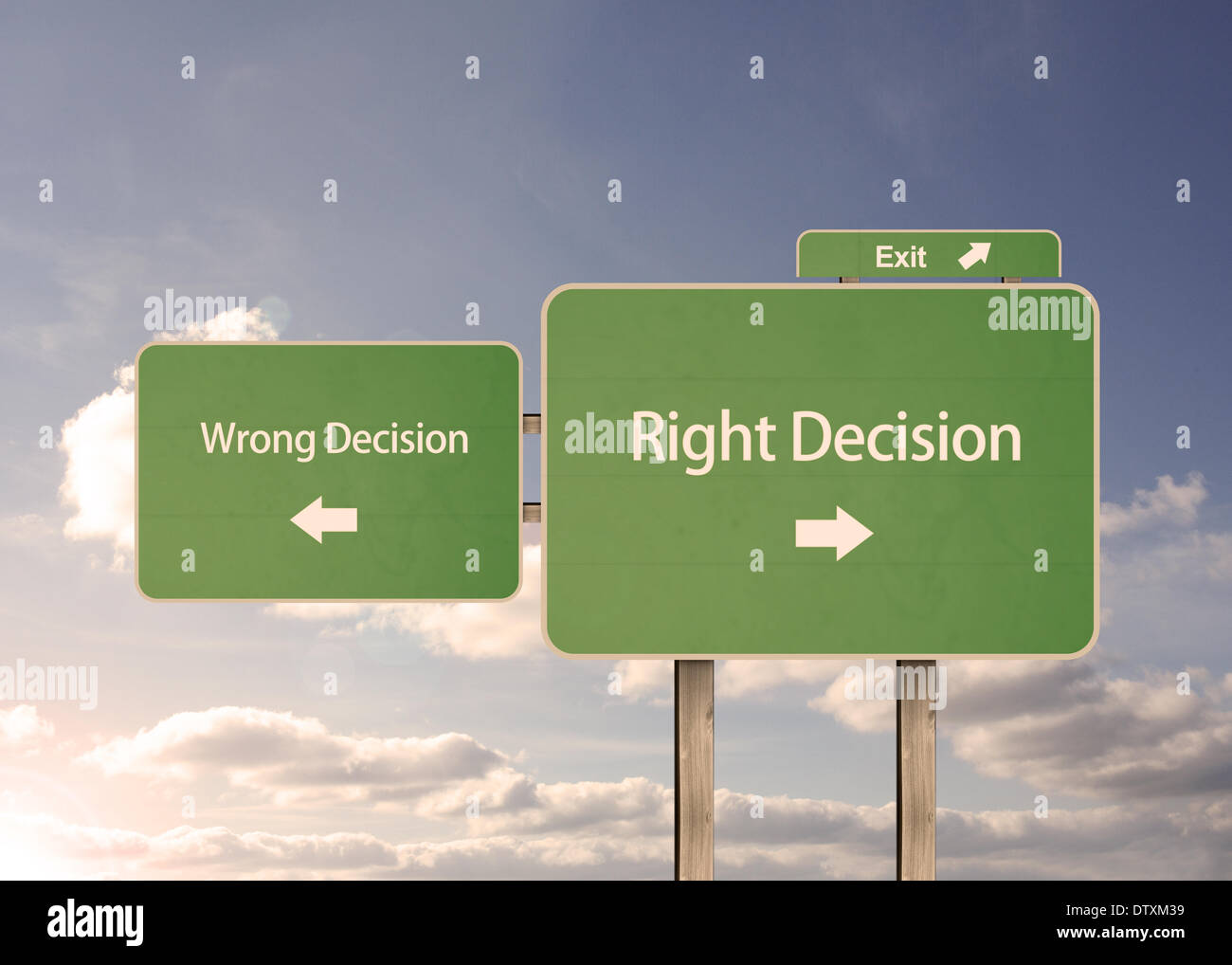 Wrong and right decision road signs Stock Photo - Alamy