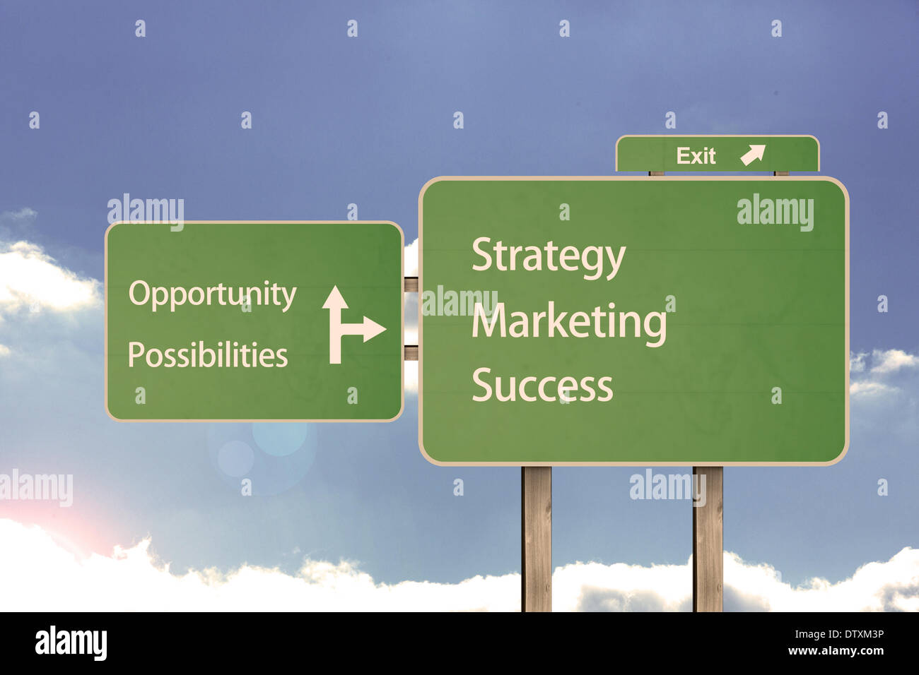 Opportunity and strategy green road sign Stock Photo - Alamy