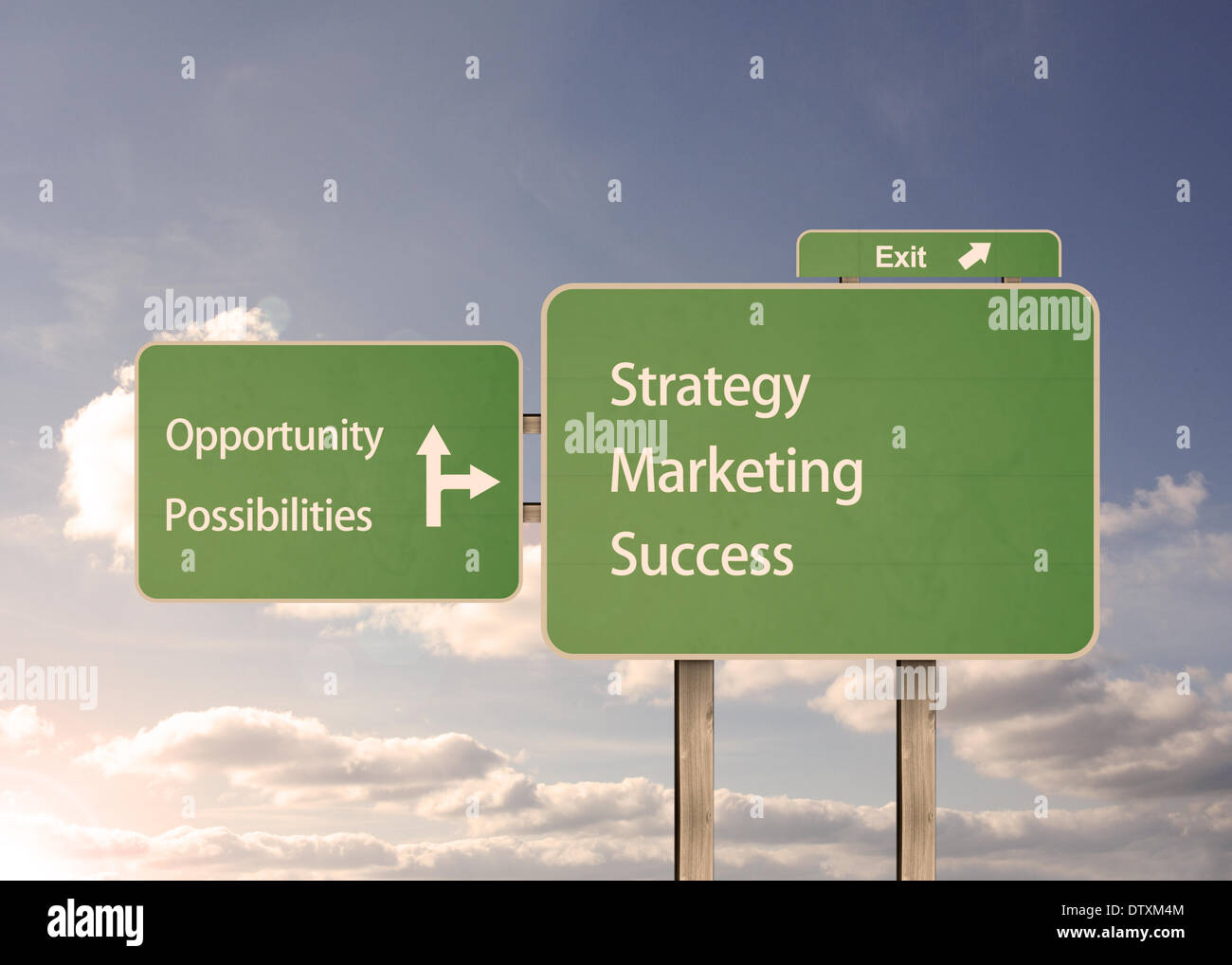 Possibilities and marketing road signs Stock Photo - Alamy