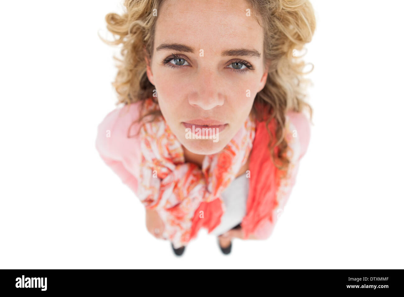 Overhead of cheerful woman standing Stock Photo - Alamy